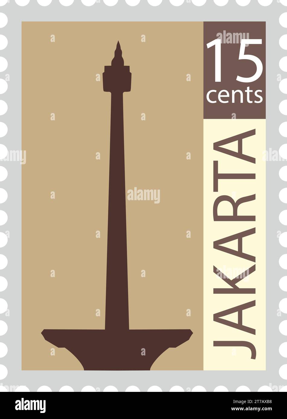 Postal stamp with NATIONAL MONUMENT famous landmark of JAKARTA ...