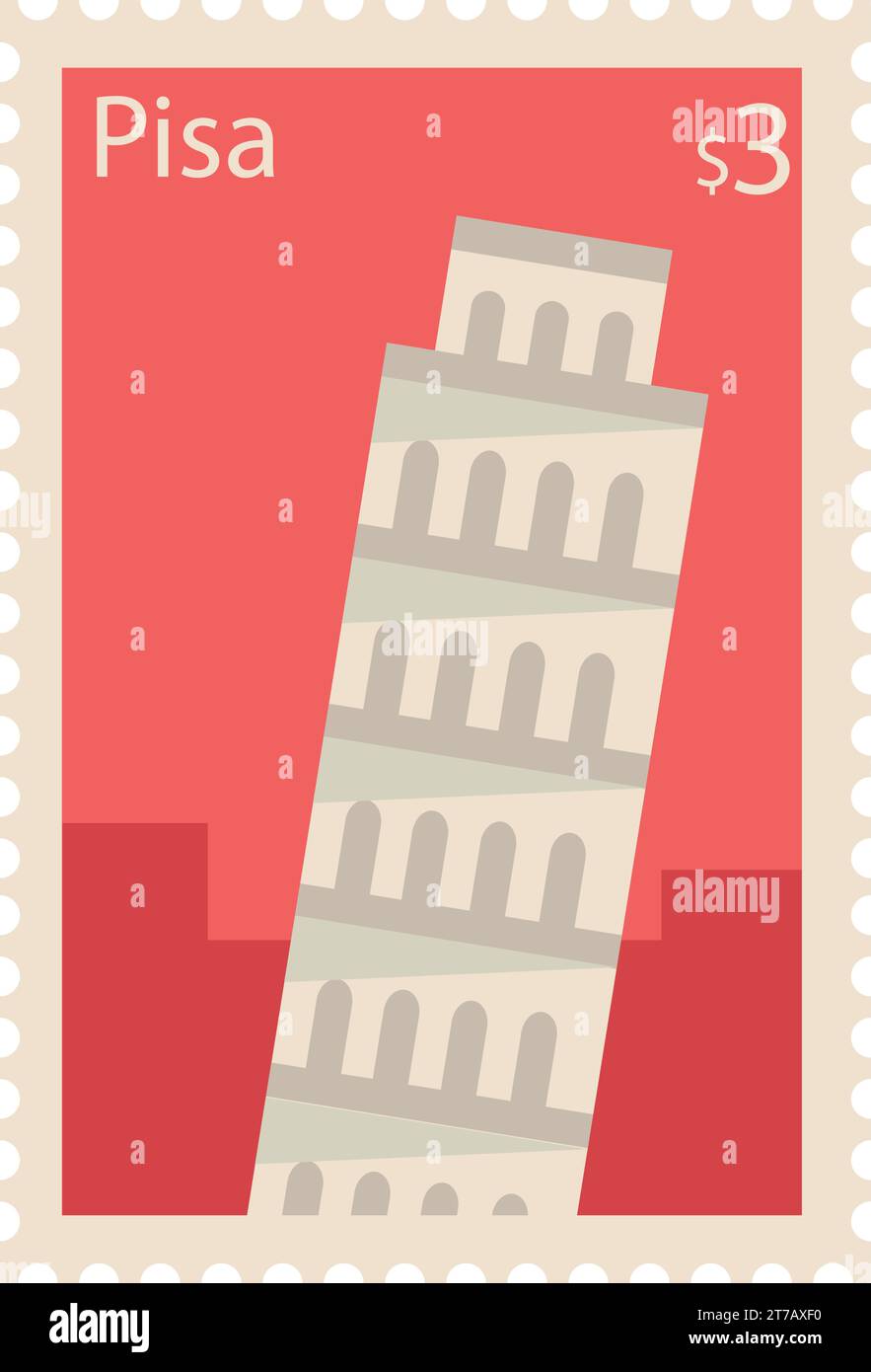 Postal stamp with LEANING TOWER OF PISA famous landmark of PISA, ITALY ...