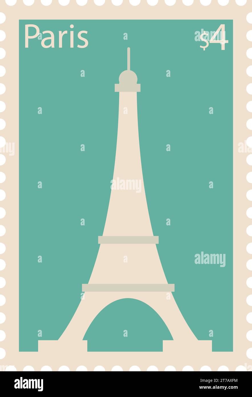Postal stamp with EIFFEL TOWER famous landmark of PARIS, FRANCE Stock ...