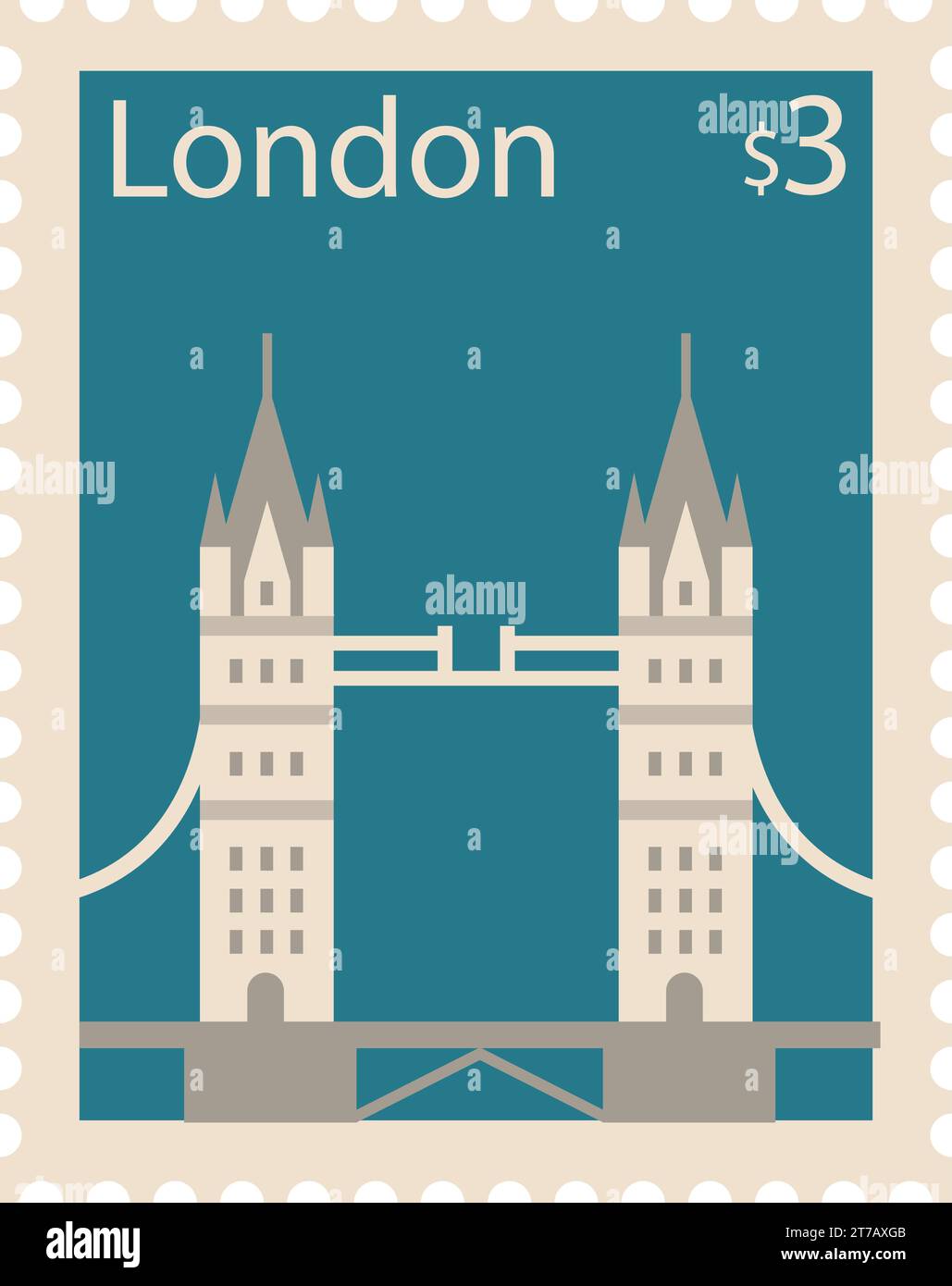 Postal stamp with TOWER BRIDGE famous landmark of LONDON, UNITED ...