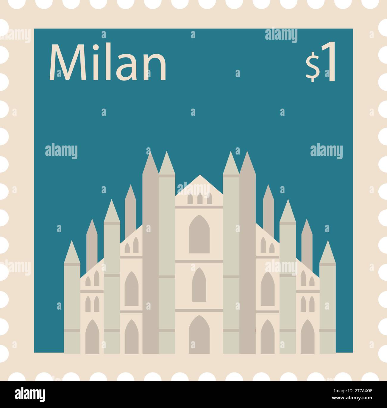 Postal stamp with DUOMO DI MILANO famous landmark of MILAN, ITALY Stock ...