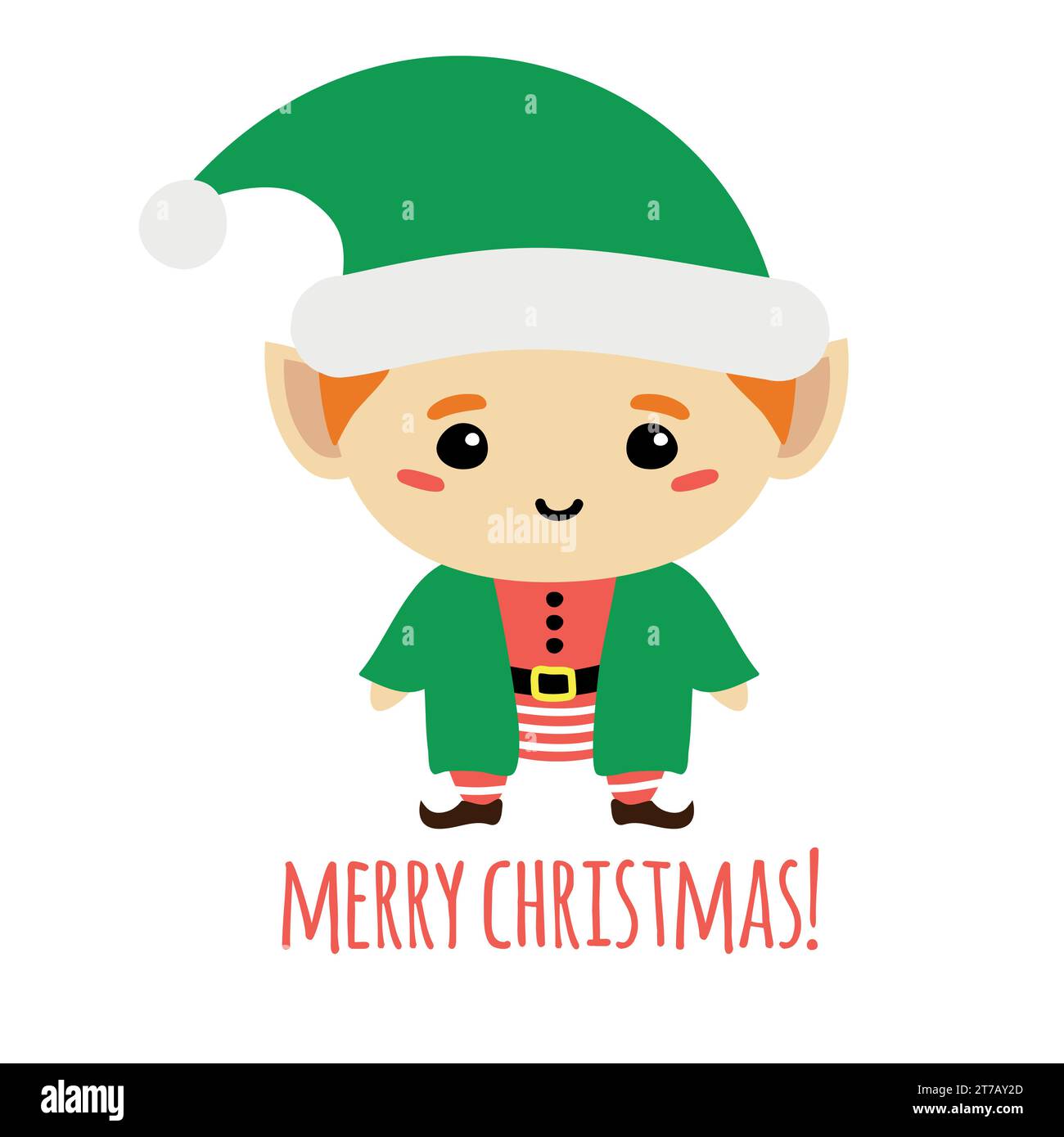 Vector flat hand drawn Santa elf with merry Christmas text isolated on ...