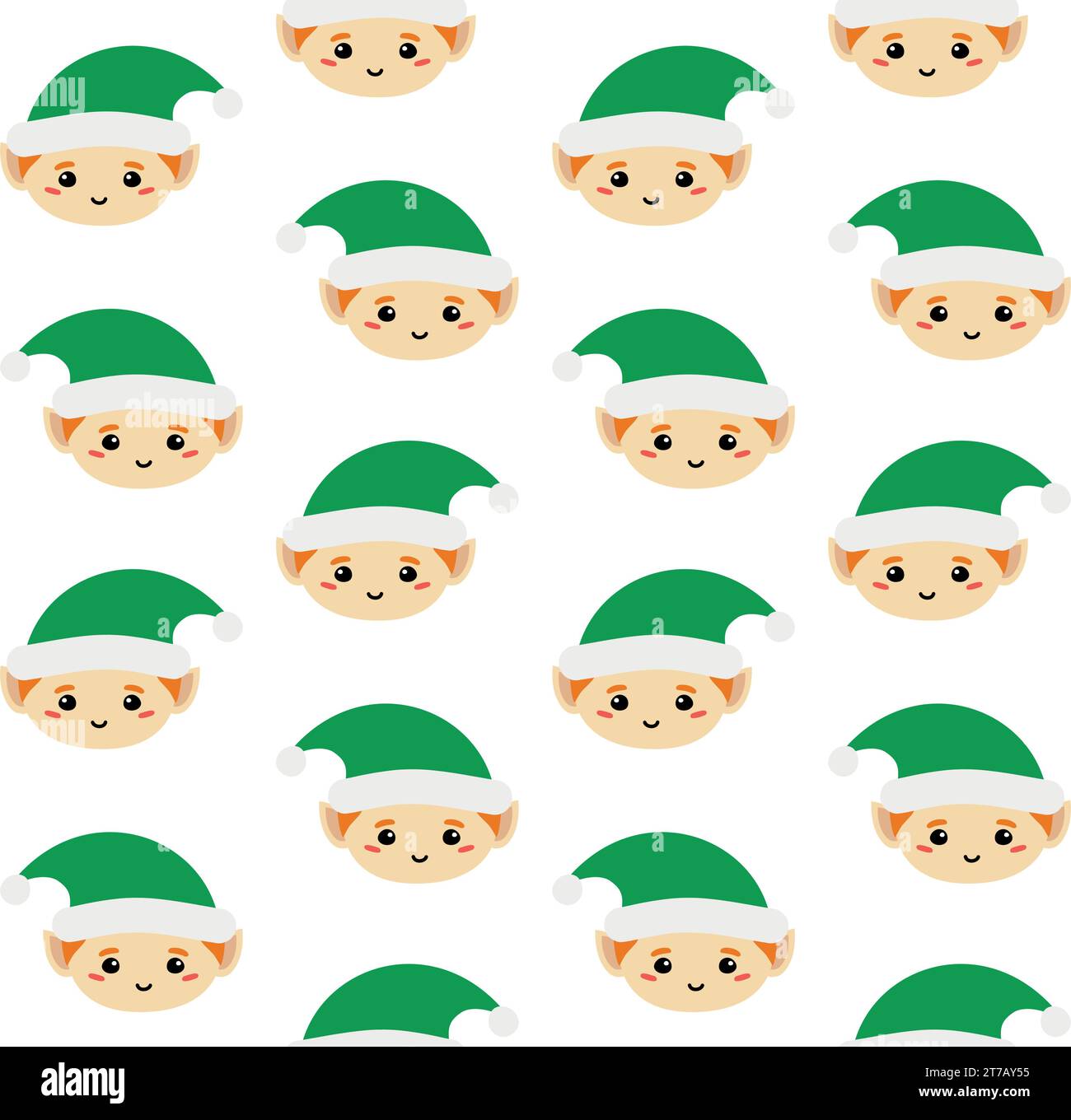 Vector seamless pattern of flat hand drawn Santa elf face isolated on ...