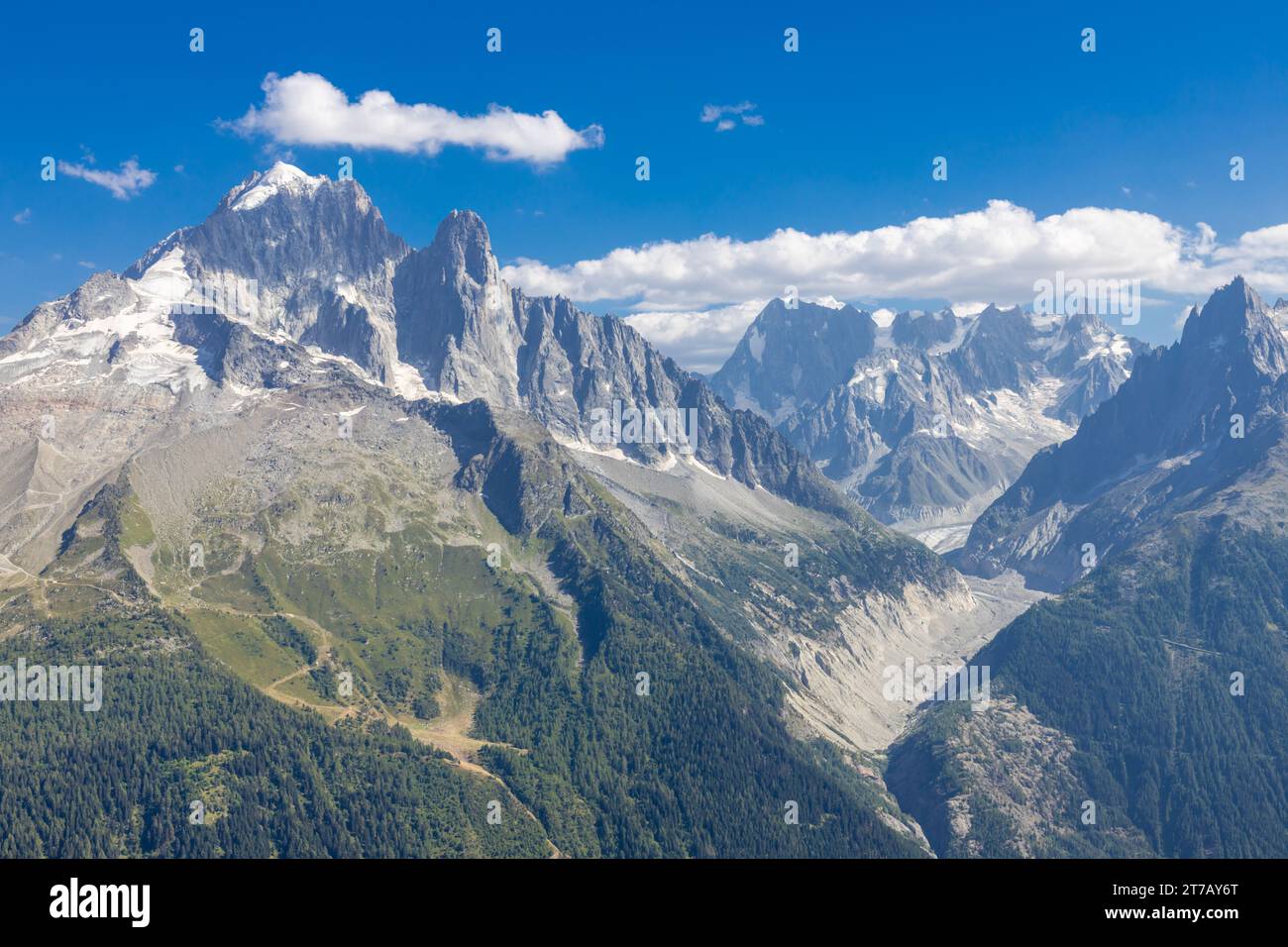 Lac Blanc lake and Aiguille du Dru scenic landscape around Chamonix ...