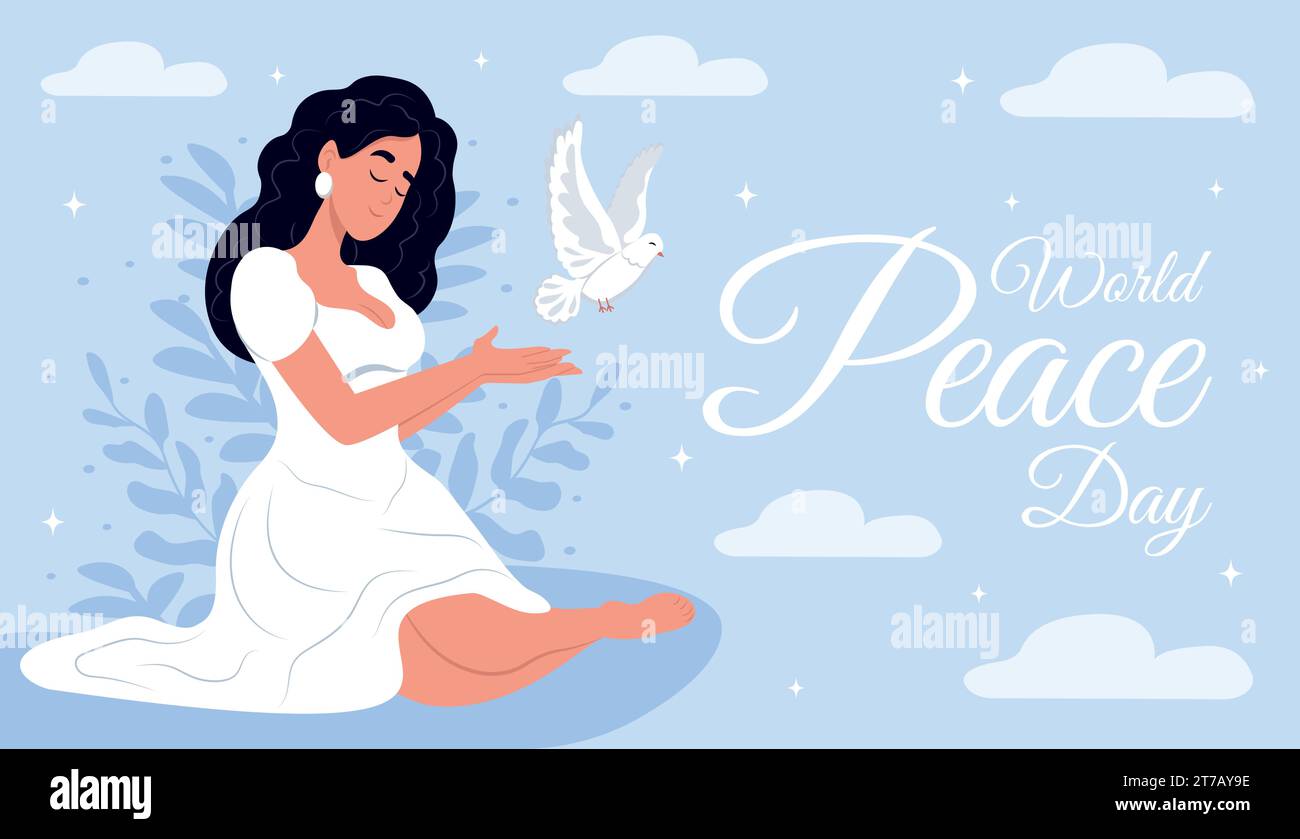 Dove of peace and woman. Peace symbol, horizontal banner Stock Vector ...