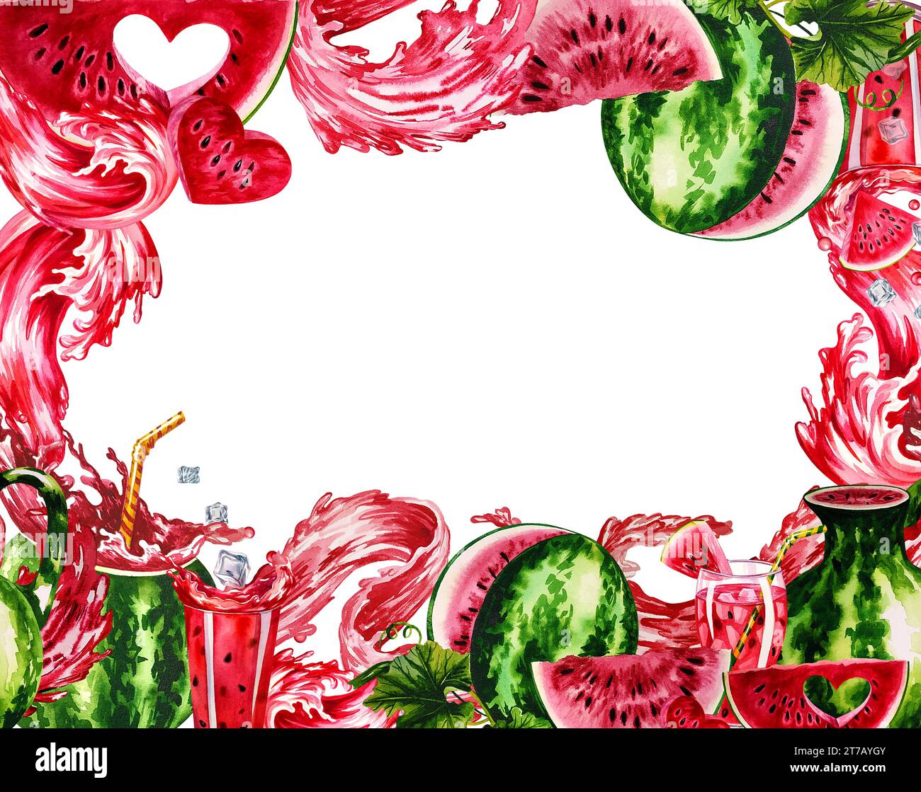 A frame of freshly squeezed watermelon juice and slices of watermelons ...