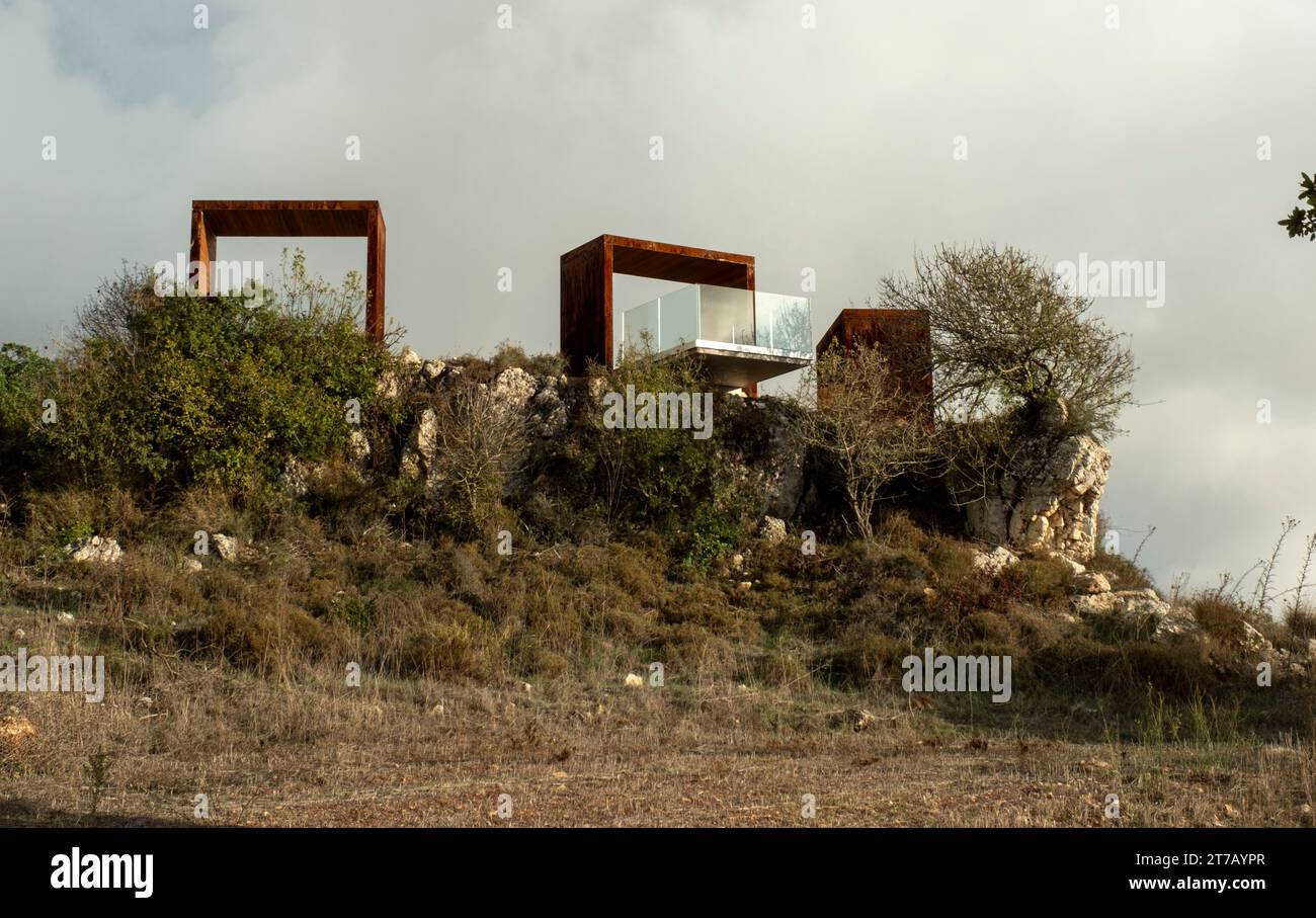 Outdoor viewing platforms on the road between Inia village and Lara bay ...