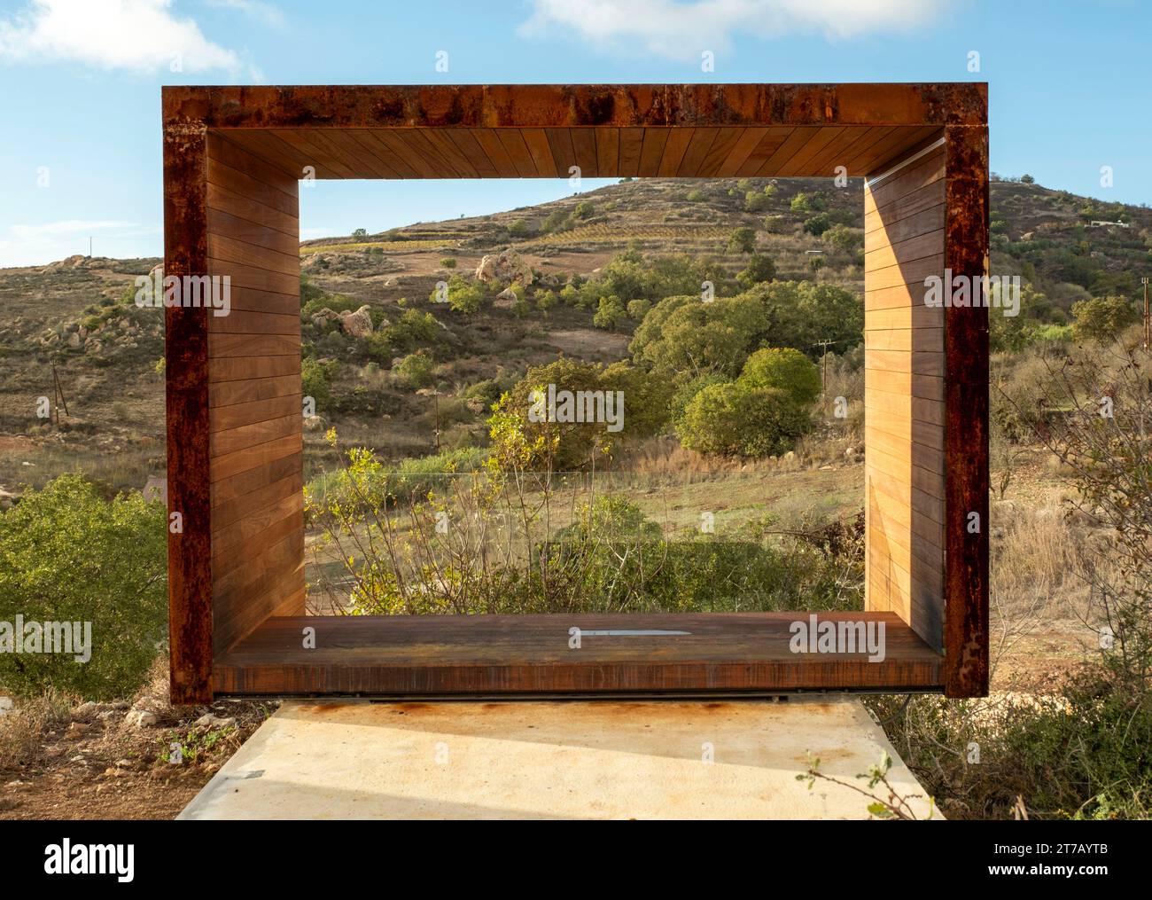 Outdoor viewing platforms on the road between Inia village and Lara bay ...