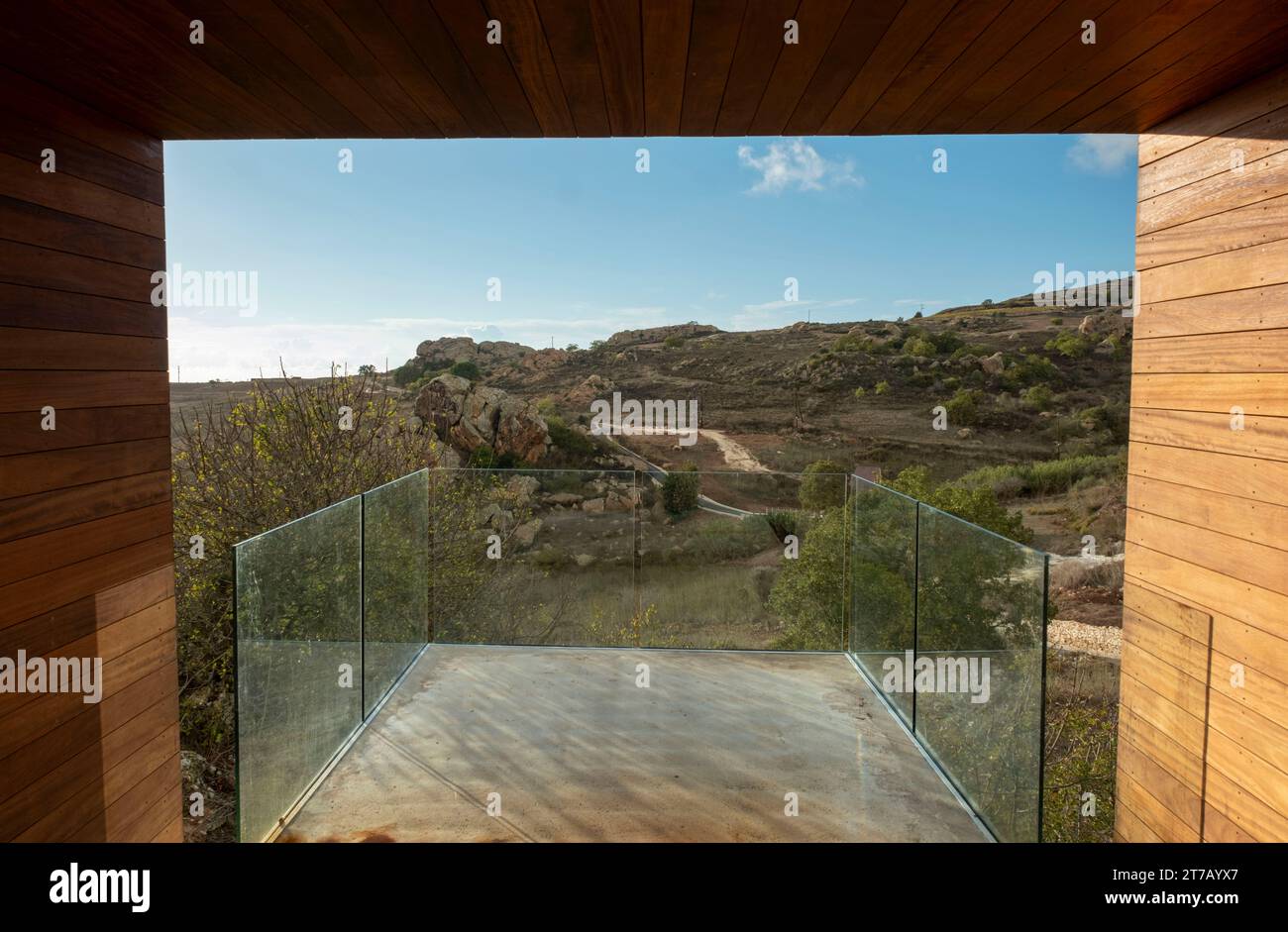 Outdoor viewing platforms on the road between Inia village and Lara bay ...