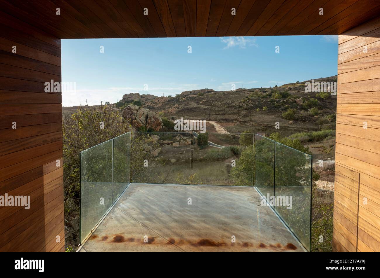 Outdoor viewing platforms on the road between Inia village and Lara bay ...