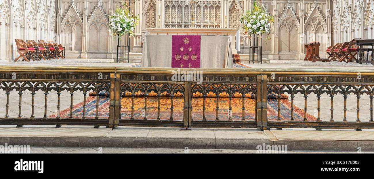 The main (high) altar in the medieval christian cathedral at Lincoln ...