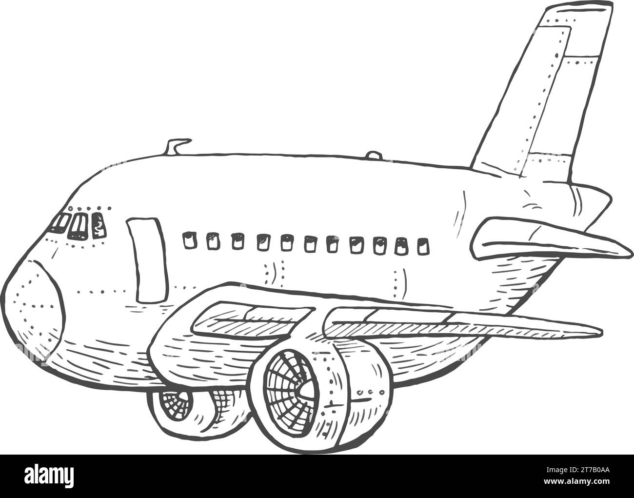 Airplane Line Drawing Black And White Vector Illustration Isolated In ...