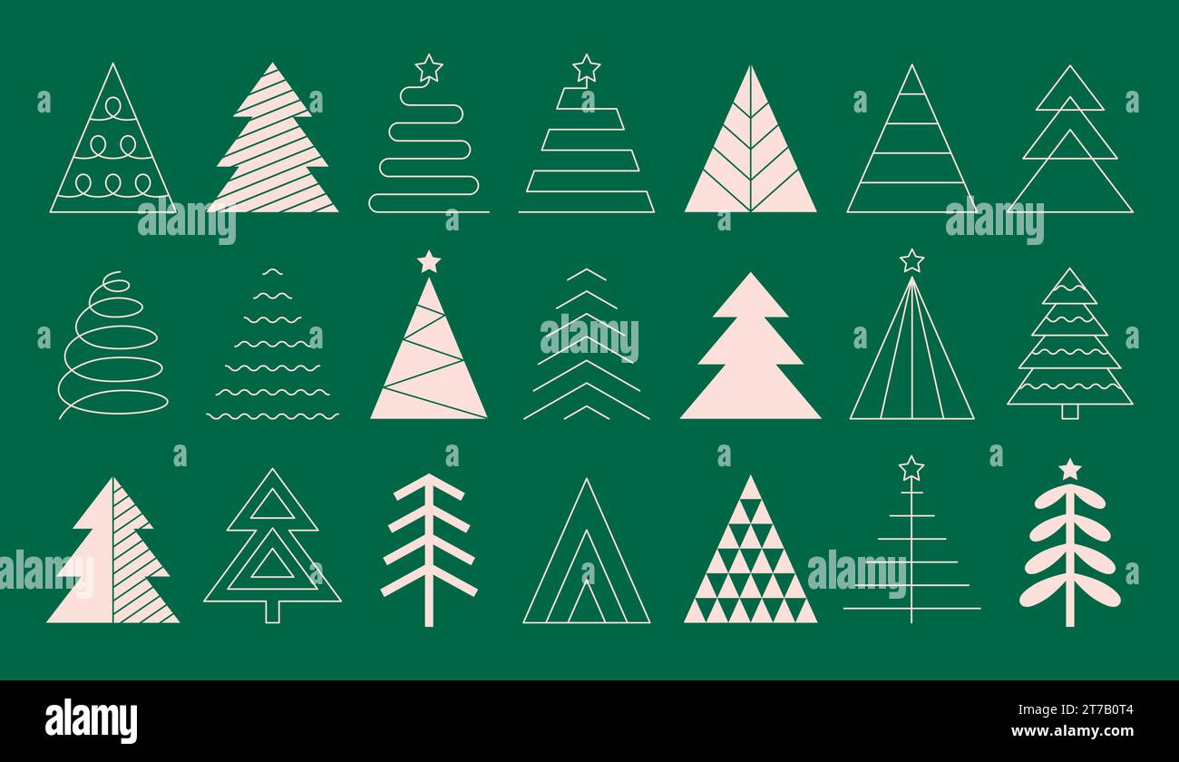 Set of abstract minimalist Christmas trees in flat and line style ...