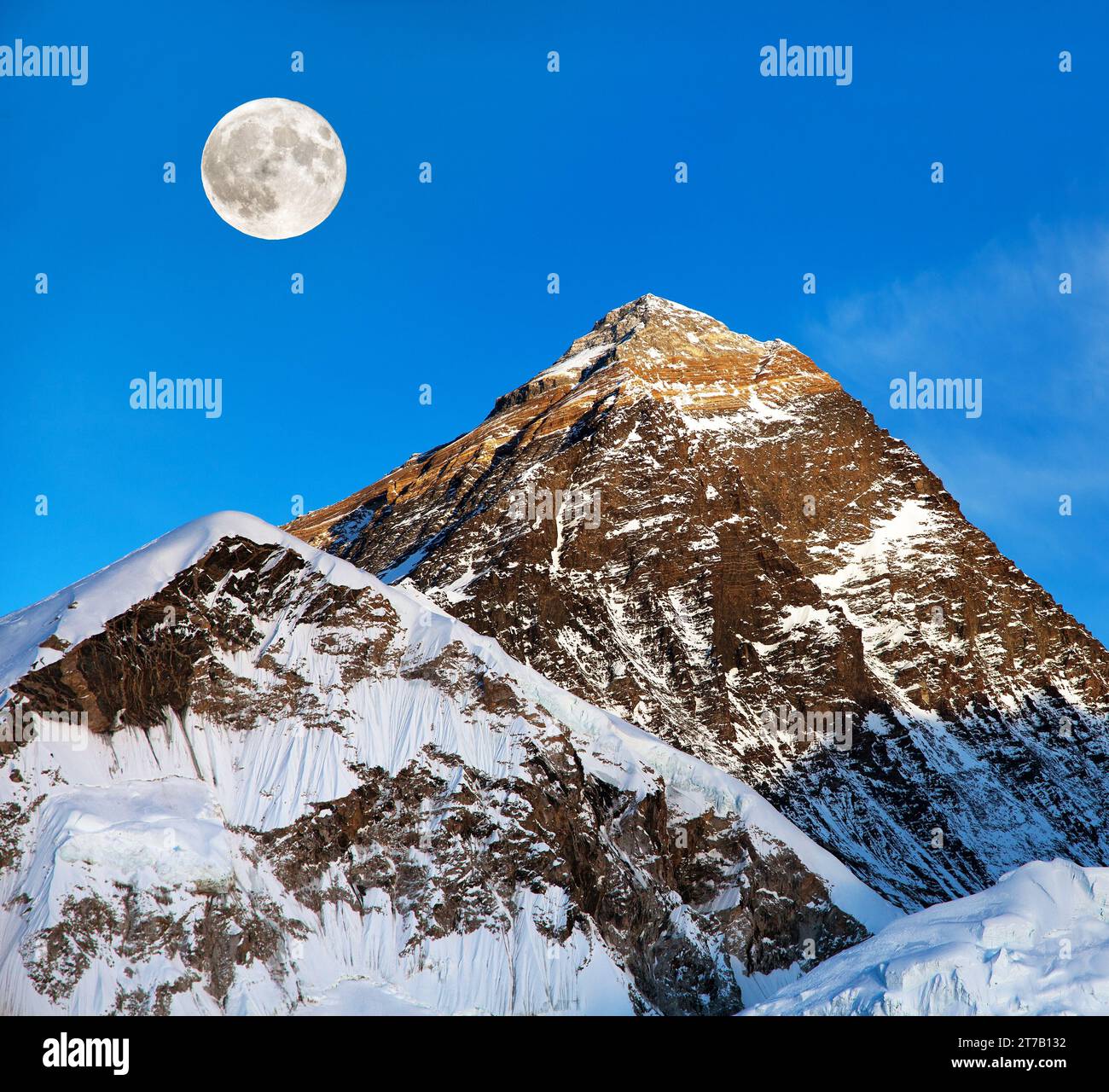 Mount Everest, night view with moon, Nepal Himalaya mountain. Mt ...