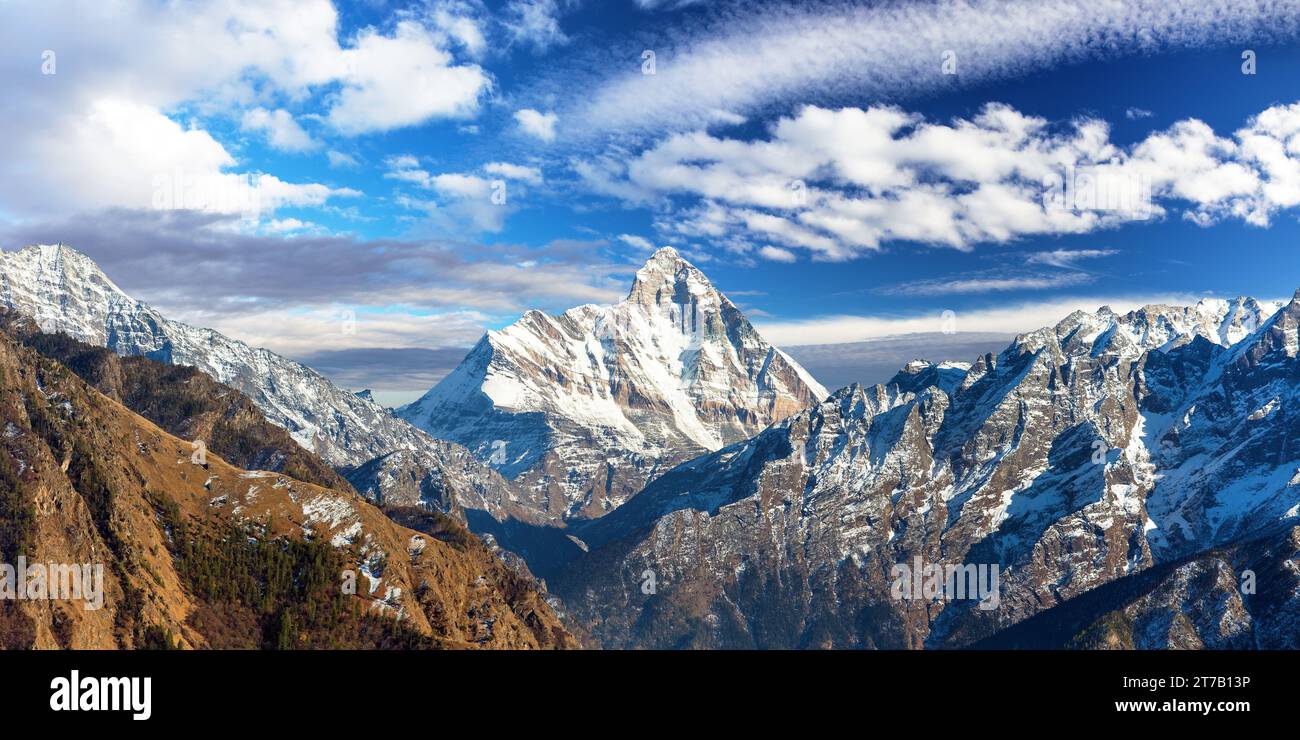 mount Nanda Devi vith beautiful sky, one of the best mounts in Indian Himalaya, seen from ...