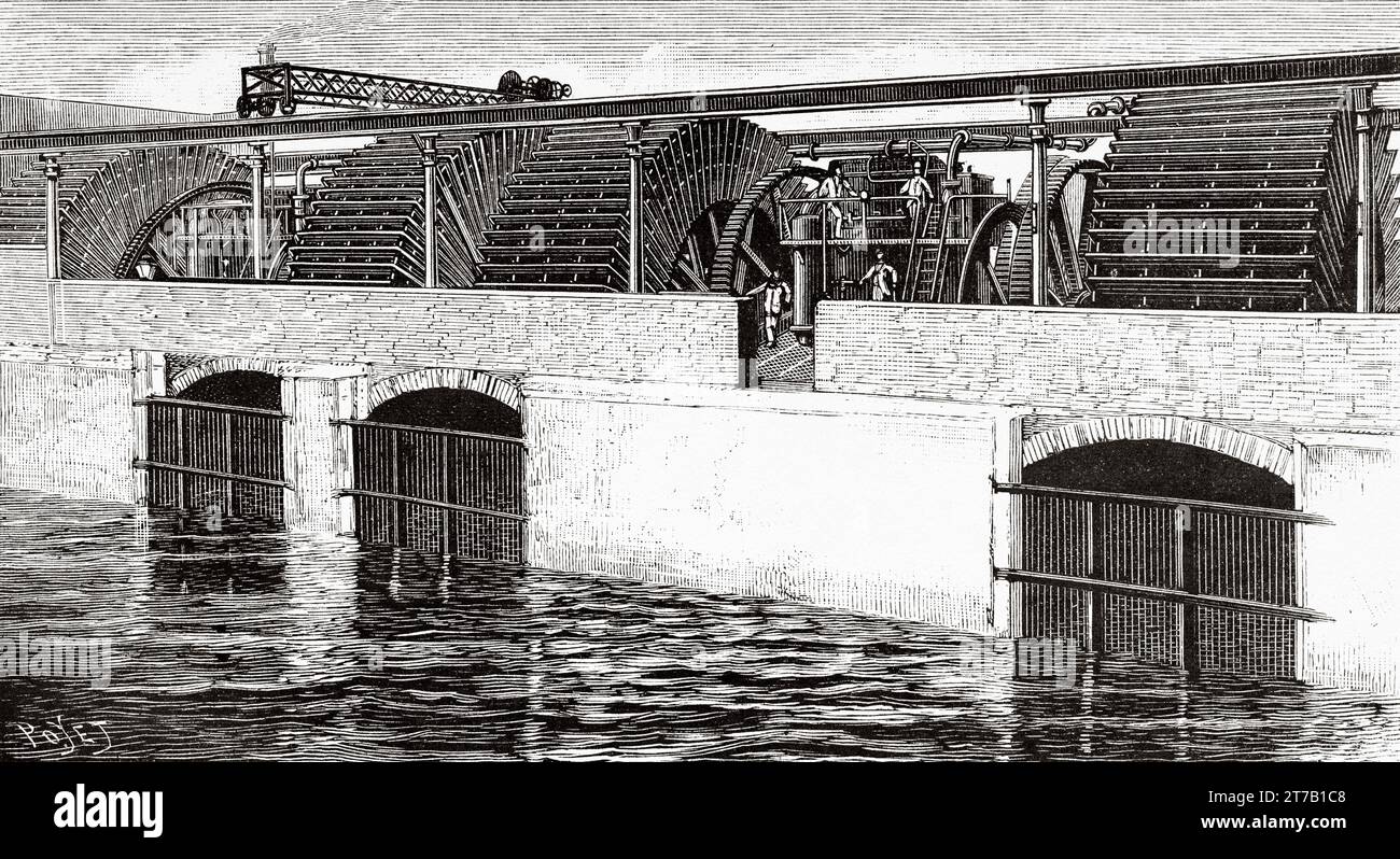 19th Century Egyptian hydraulic Atfeh factory, views of the four ...