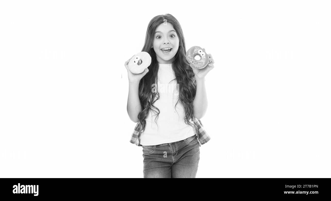 teen girl hold yummy donut isolated on white background. teen girl ...