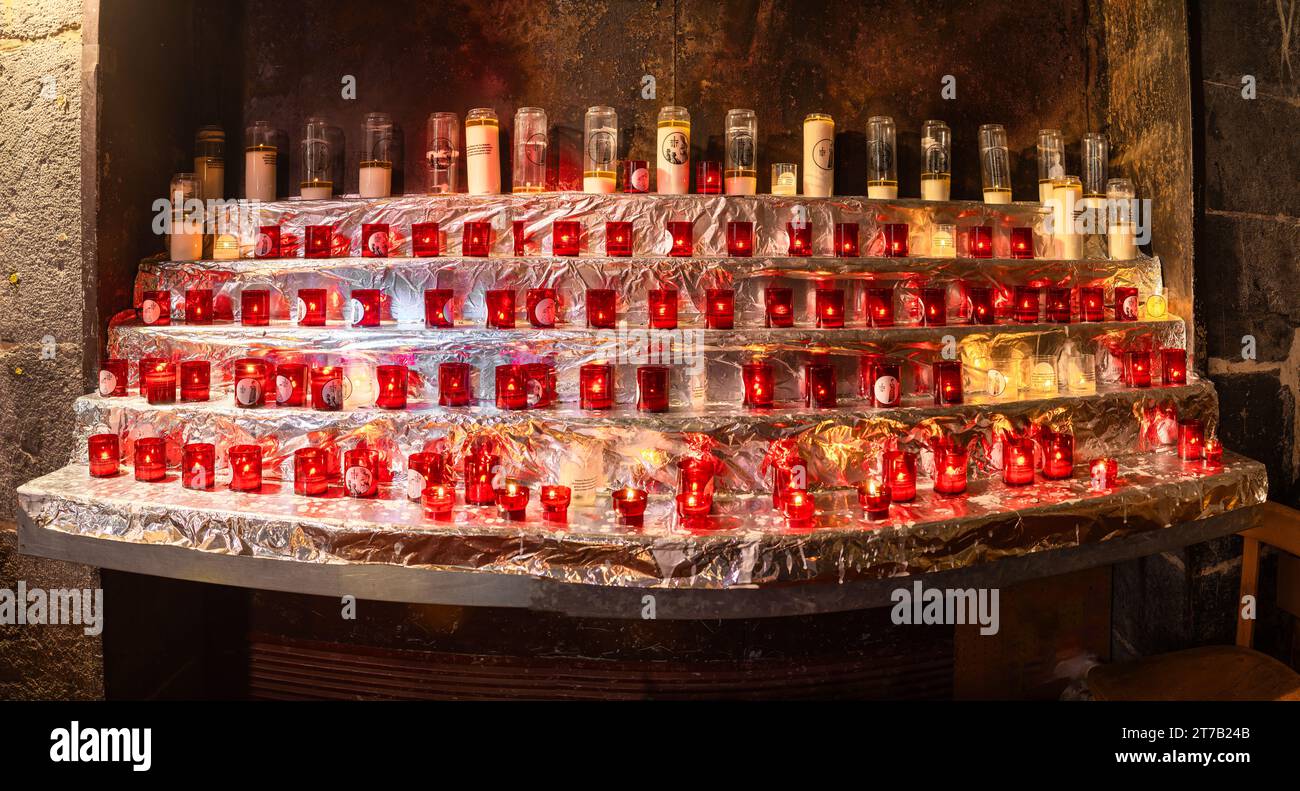 La Salette, France - October 1, 2023: Panoramic shot of votive candles ...