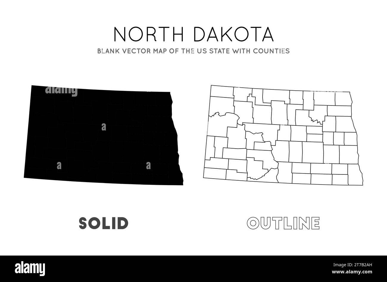 North Dakota map. Blank vector map of the US State with counties ...