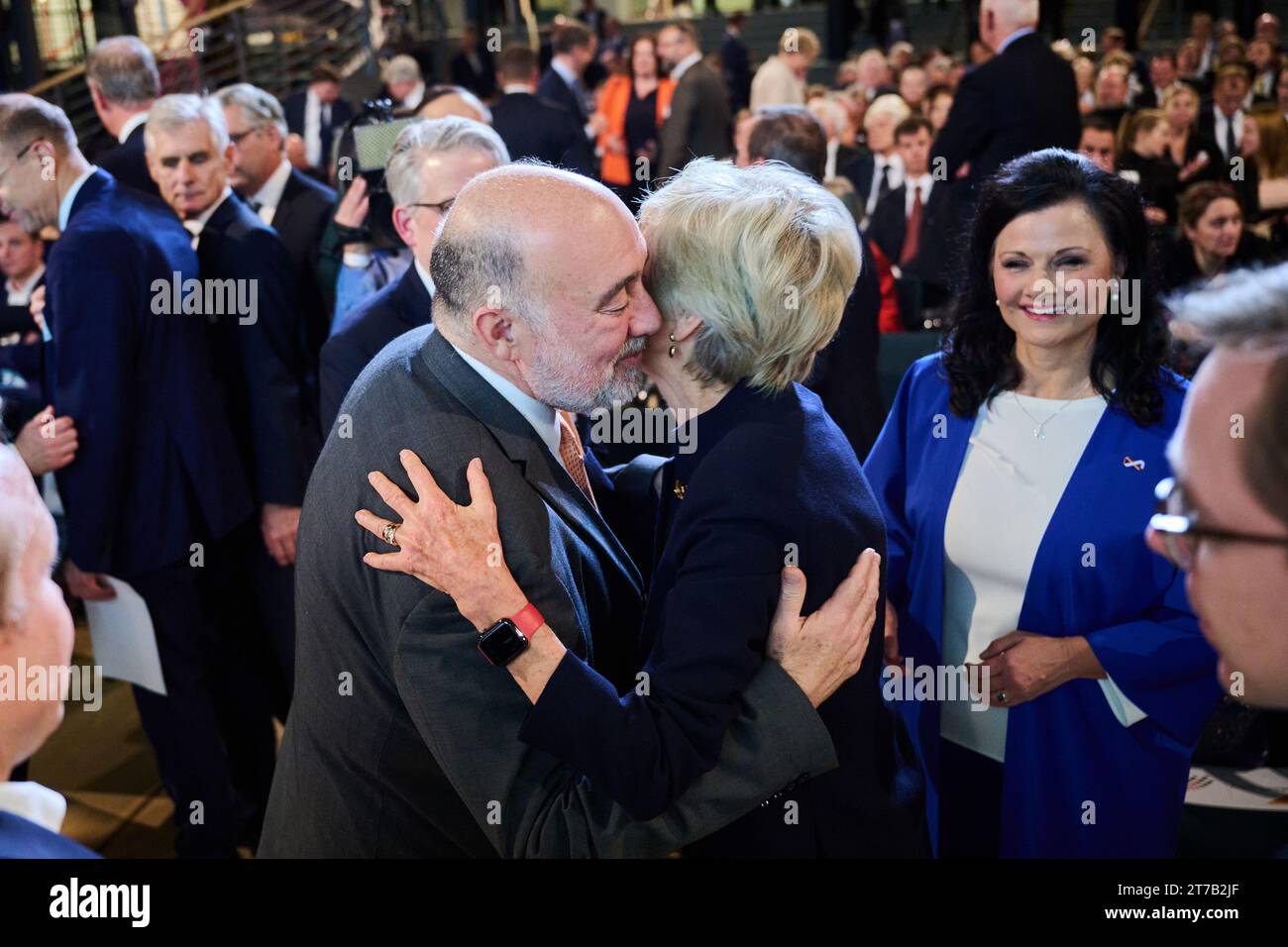 Berlin, Germany. 14th Nov, 2023. Friede Springer, publisher, welcomes ...