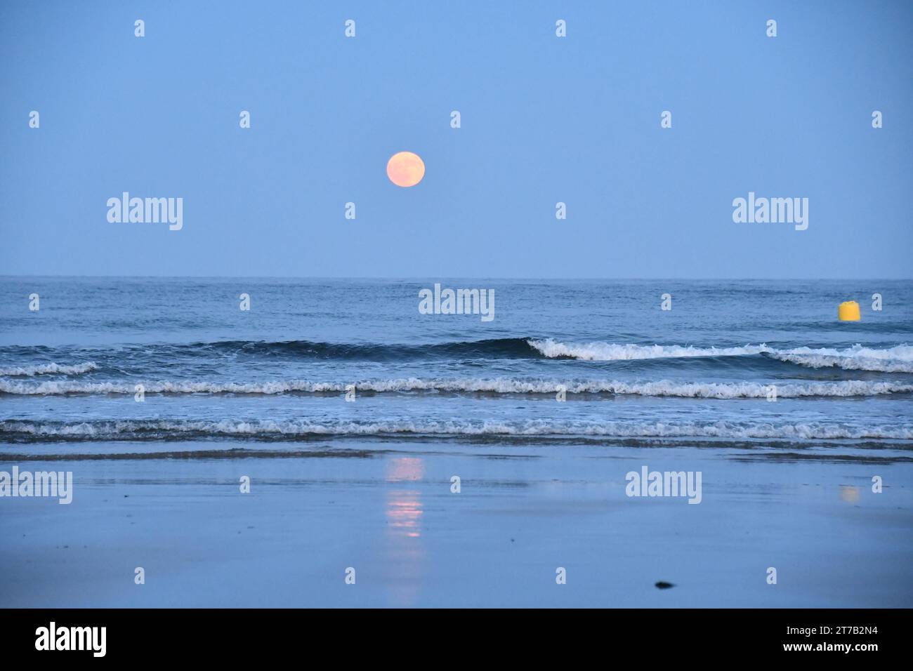 Full Moon, Clonea Beach, Clonea, County Waterford, Ireland Stock Photo ...