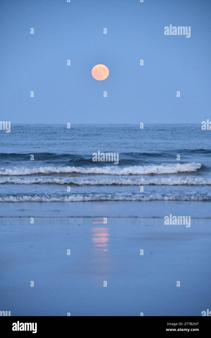 Full Moon, Clonea Beach, Clonea, County Waterford, Ireland Stock Photo ...