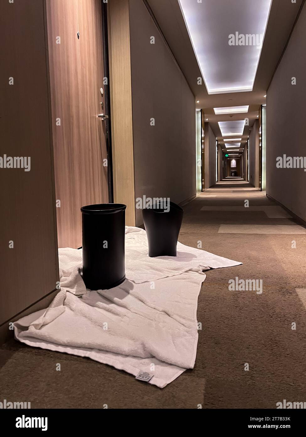 Los Angeles, USA. 20 Aug, 2023. Flooding in a hallway after a storm ...