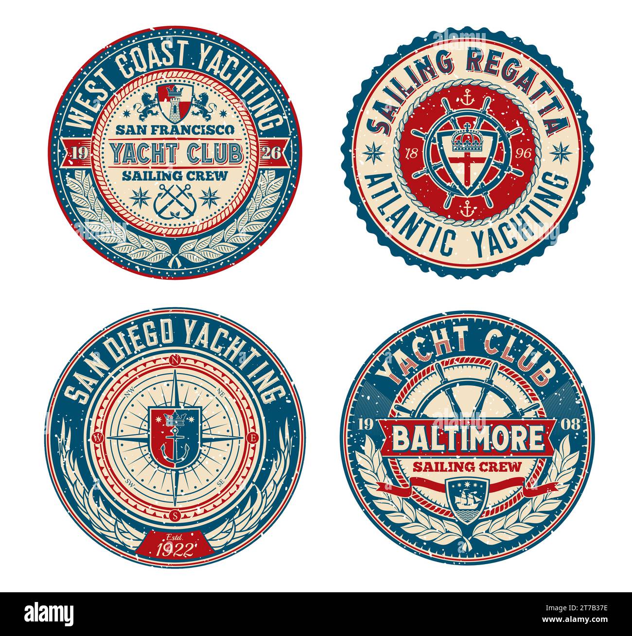 Yacht club retro patch, regatta badge. Sea sailing and navigation ...