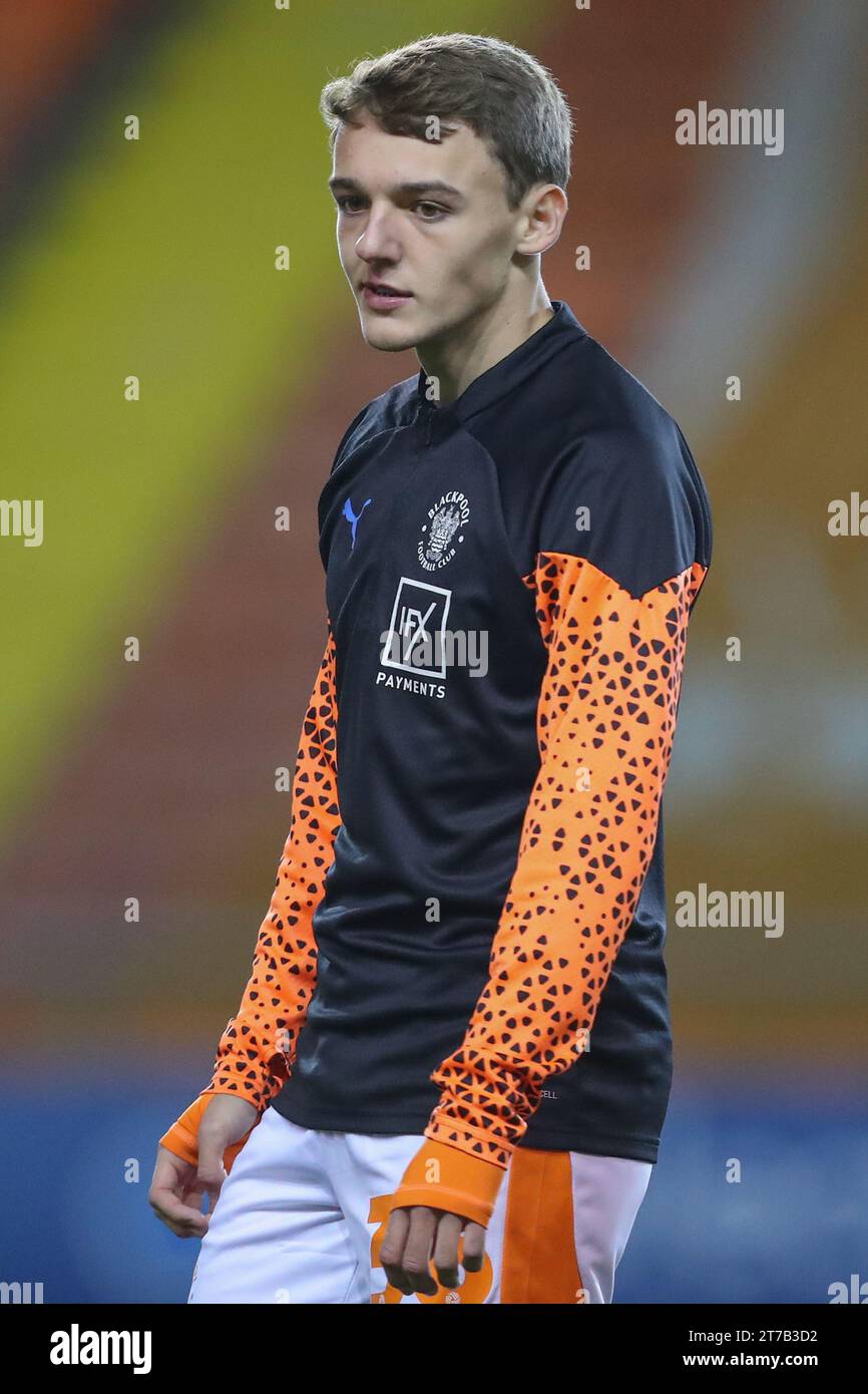 Josh Miles #36 of Blackpool during the pre-game warm up ahead of the ...