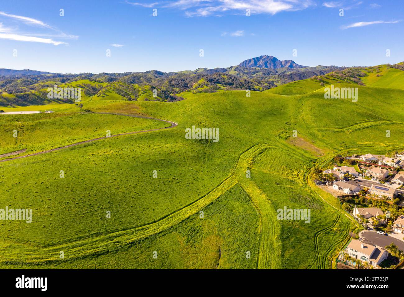 Aerial images over a community in Antioch, California with houses with ...