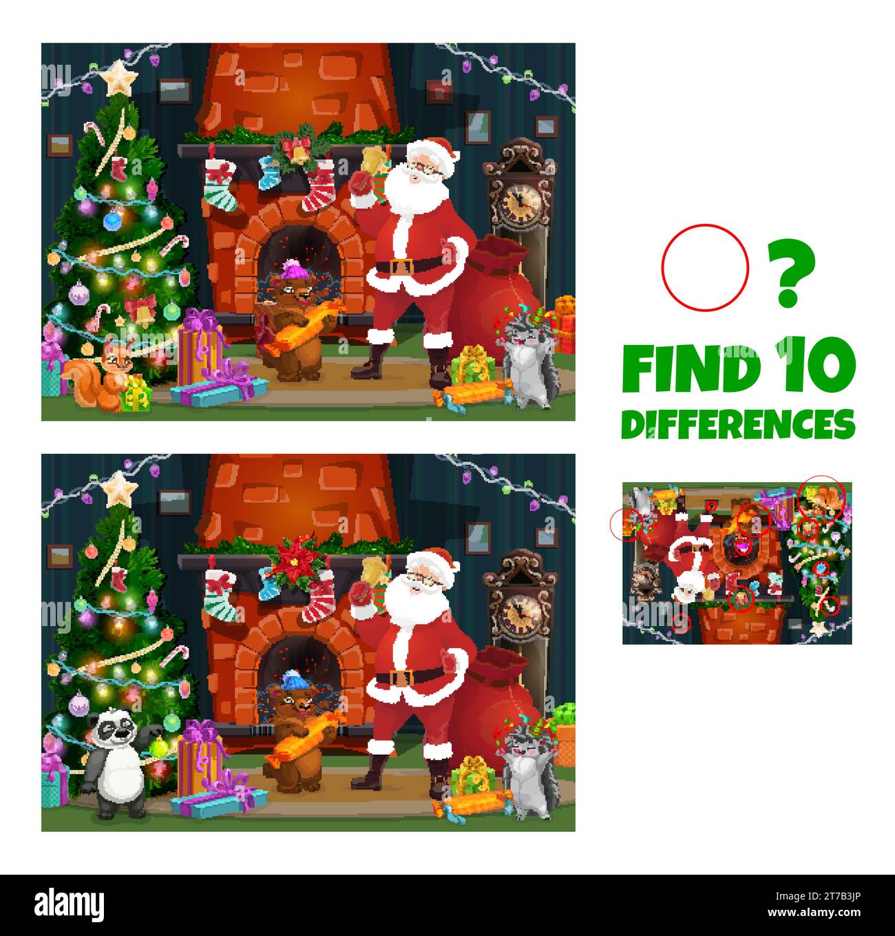 Find ten differences on Christmas interior kids game worksheet with ...