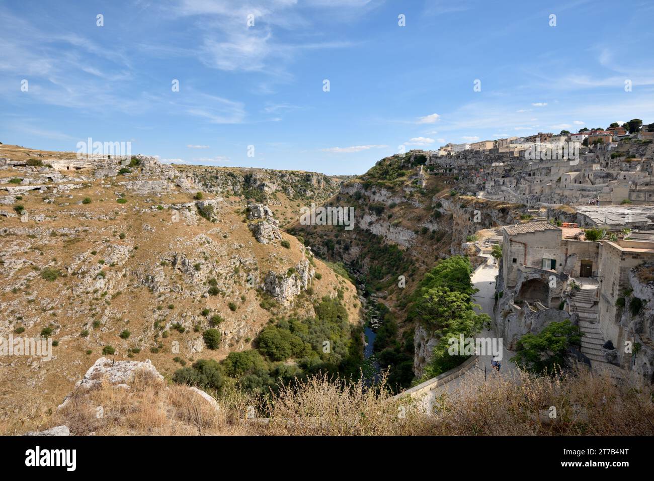 Italy, Basilicata, Matera, Sassi, Sasso Caveoso and Gravina gorge Stock ...