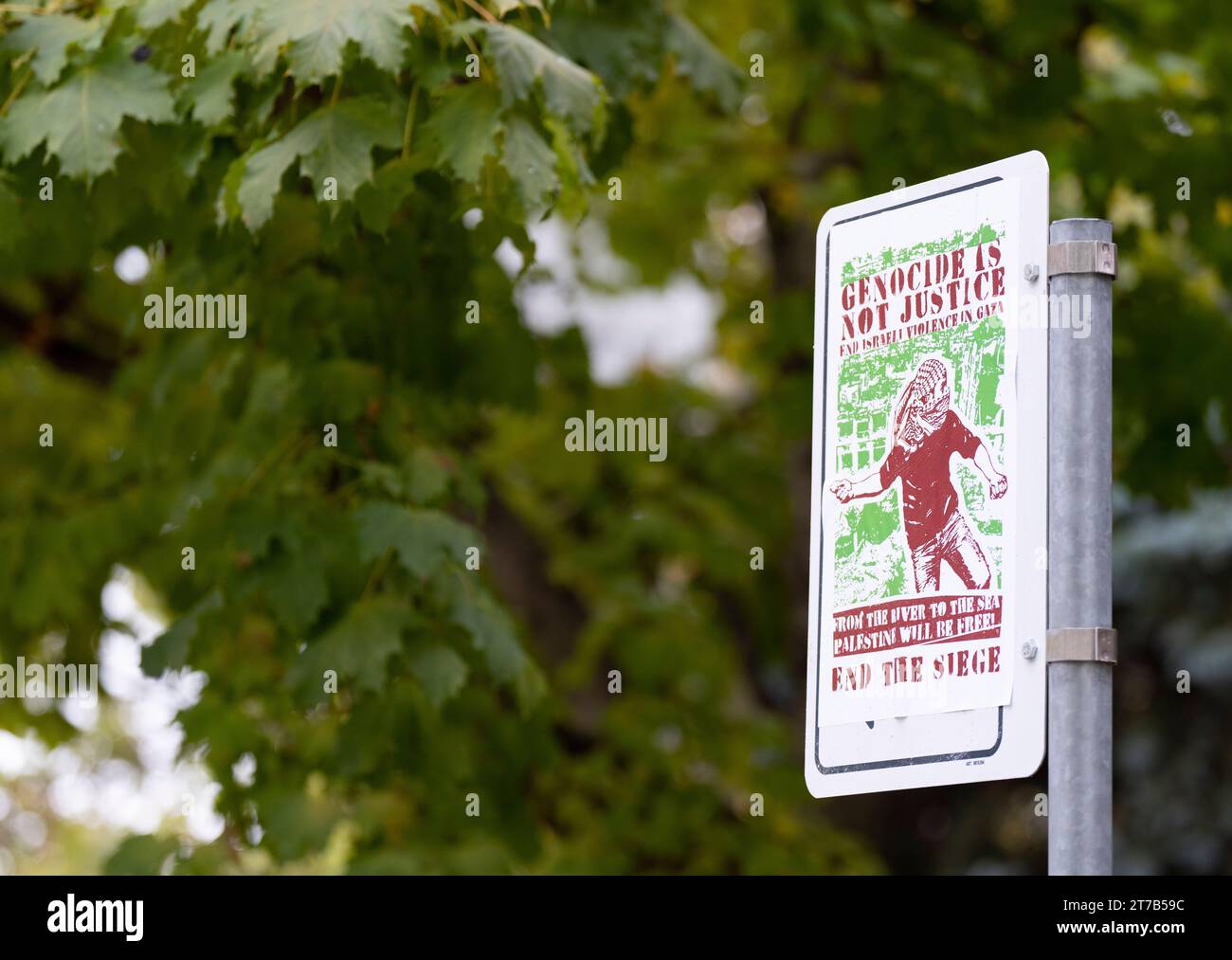 Montreal, Canada. 14th Nov, 2023. A pro-Palestinian poster is attached ...