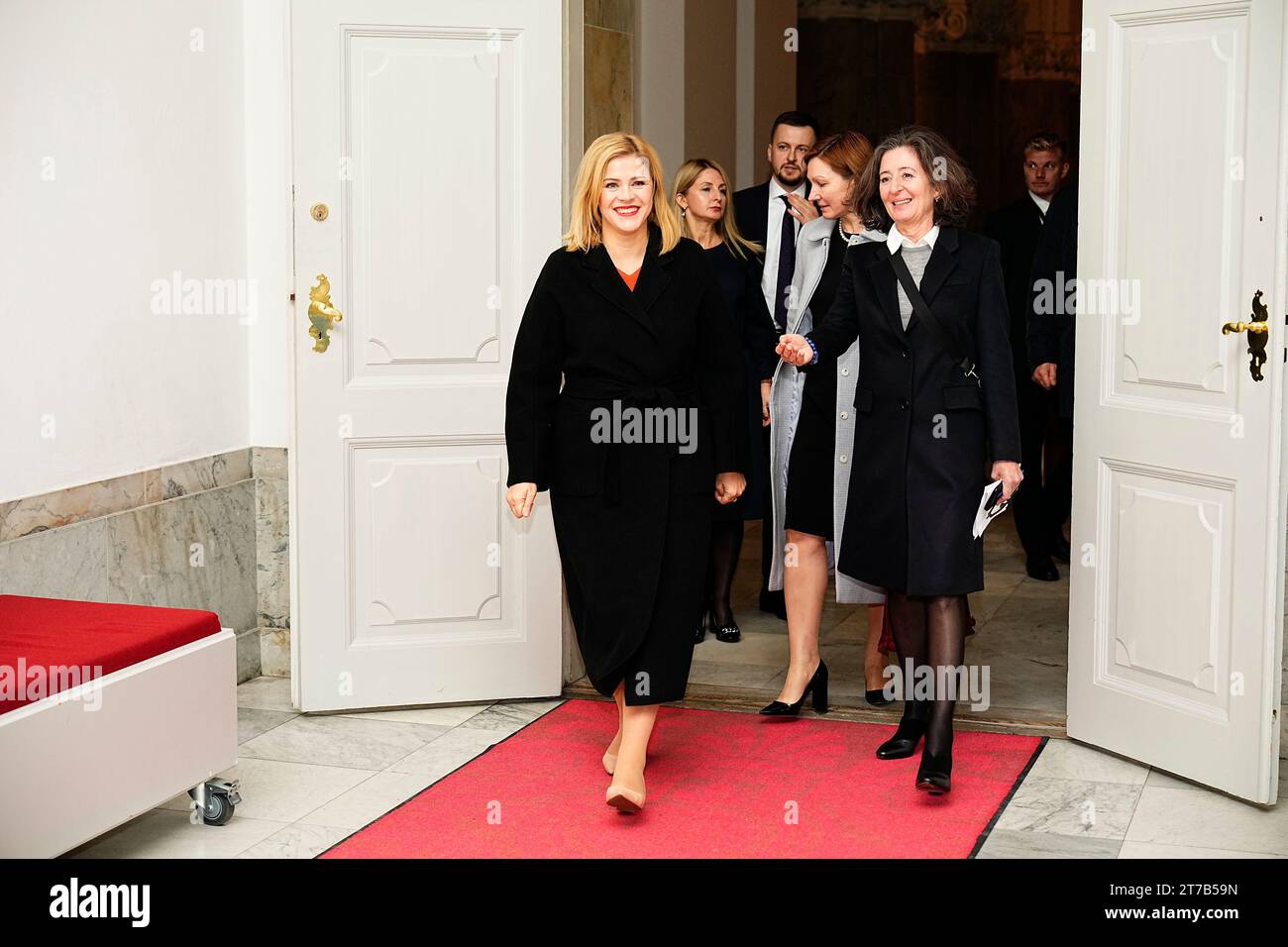 Copenhagen, Denmark, Tuesday November 14, 2023. Latvia's Prime Minister Evika Silina arrives as ...
