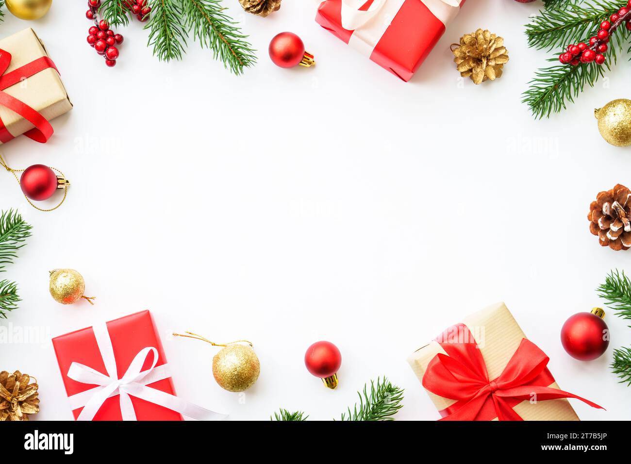 Christmas background. Present box and christmas decorations Stock Photo ...