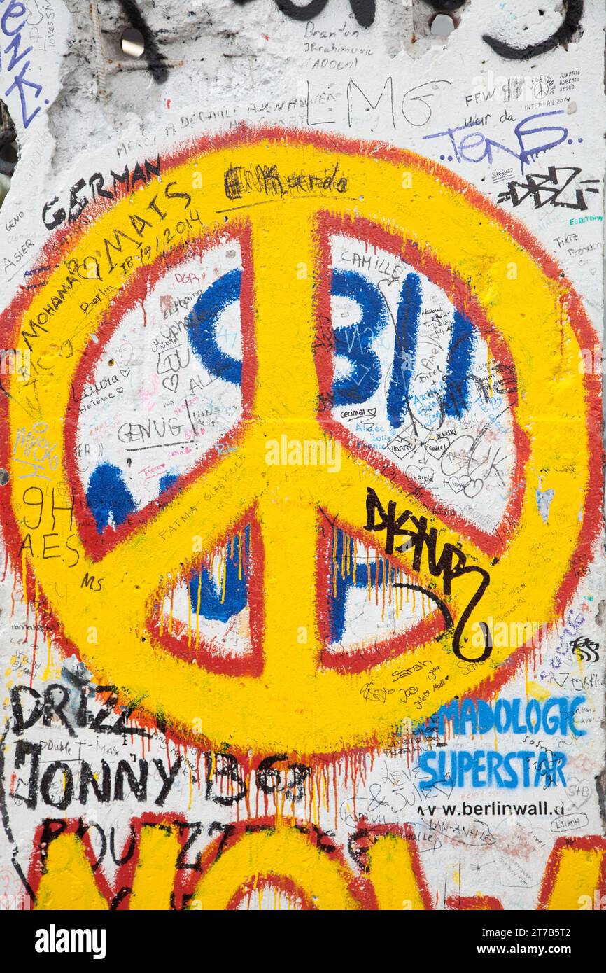 Peace sign on the Berlin Wall exhibition at the postdammer plaz in 2014 ...