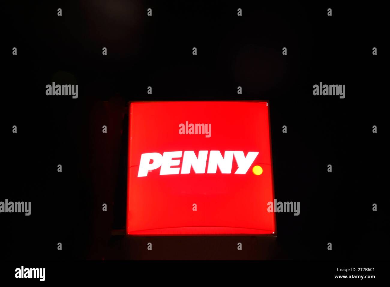 CZECHIA - AUGUST 29, 2023: The illuminated logo of the European retail ...