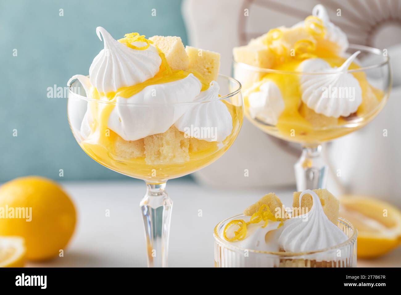 Lemon parfait or eton mess with lemon curd, meringue kisses, whipped ...