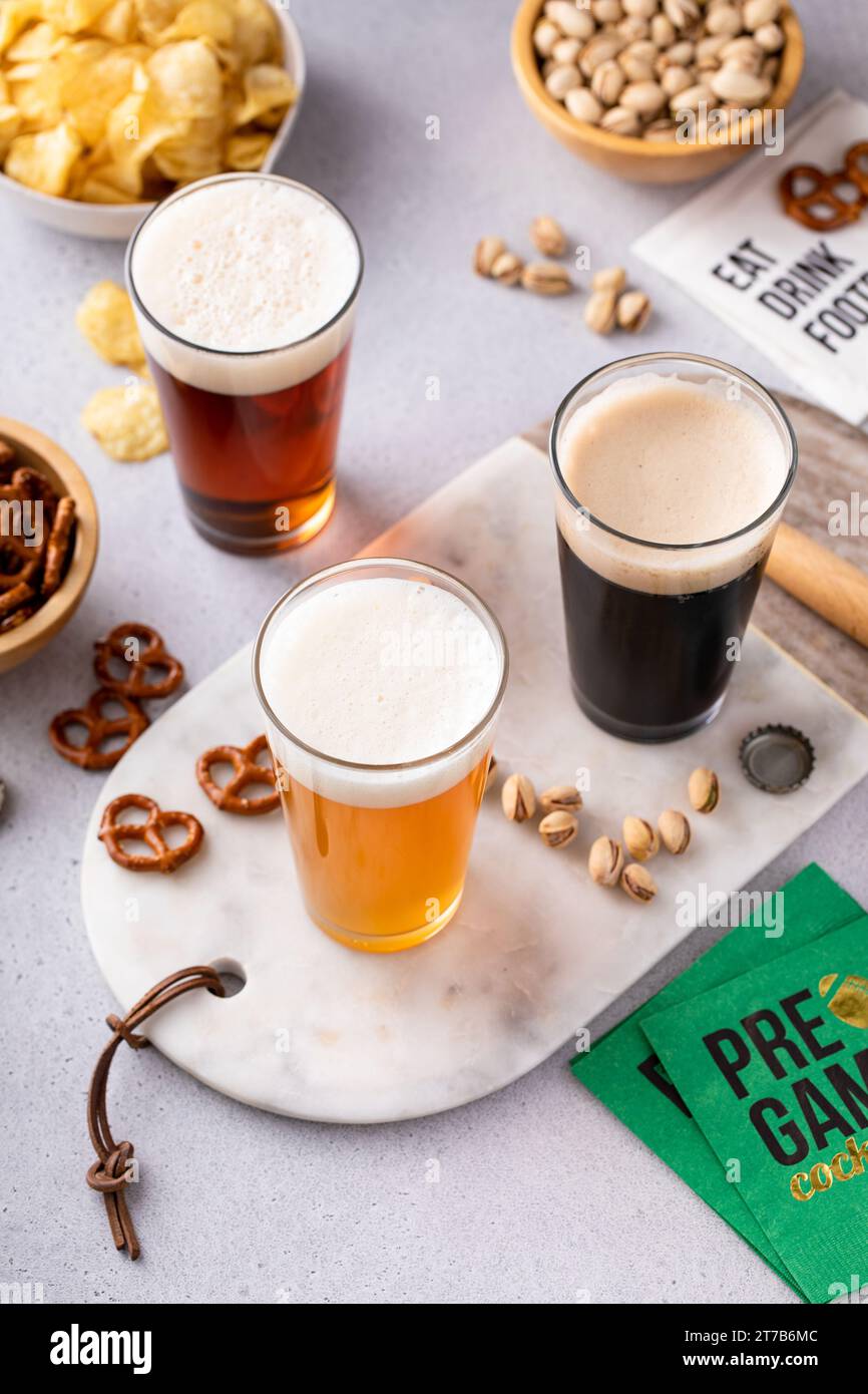 Variety of beers for a game day or Super Bowl, watching football with ...