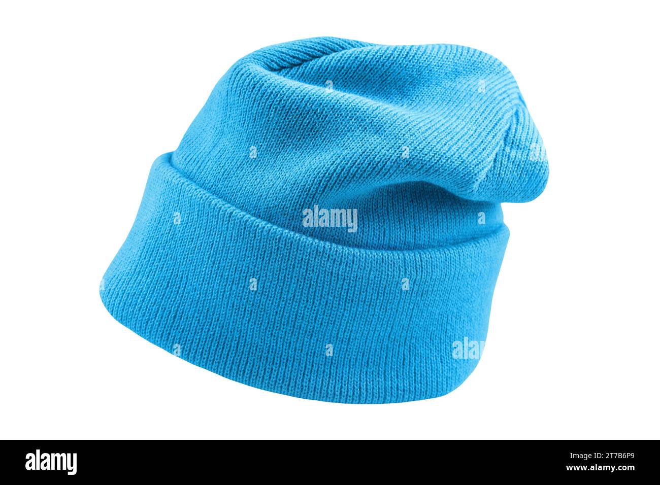 1 blue woolen cap isolated on white background Stock Photo - Alamy