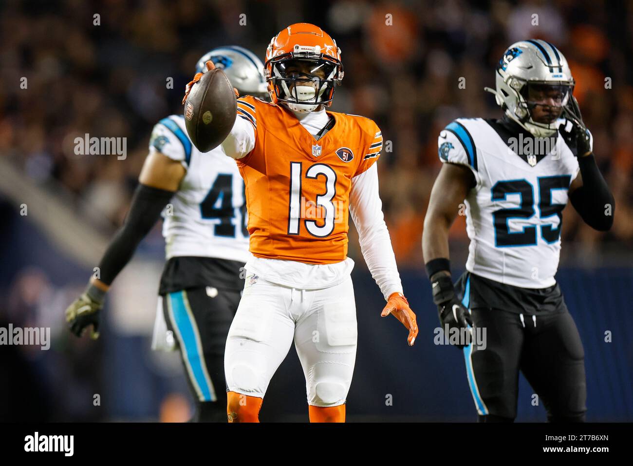 Chicago Bears wide receiver Tyler Scott (13) reacts during the first ...