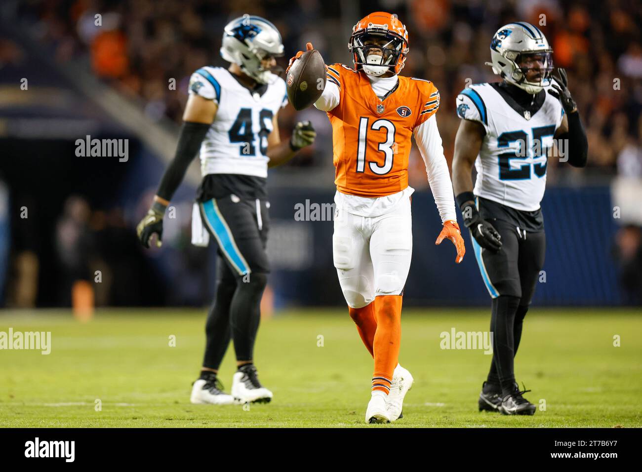 Chicago Bears wide receiver Tyler Scott (13) reacts during the first ...