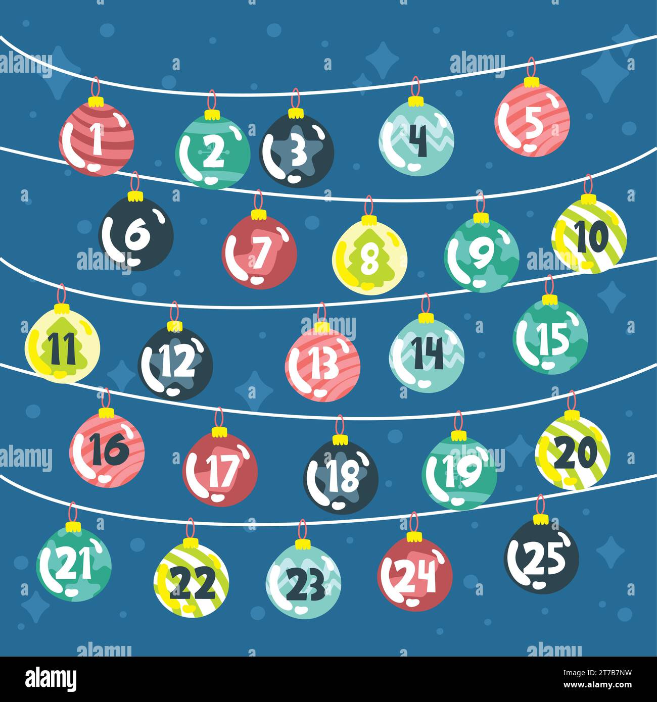 Colored christmas advent calendar with christmas tree balls Vector ...