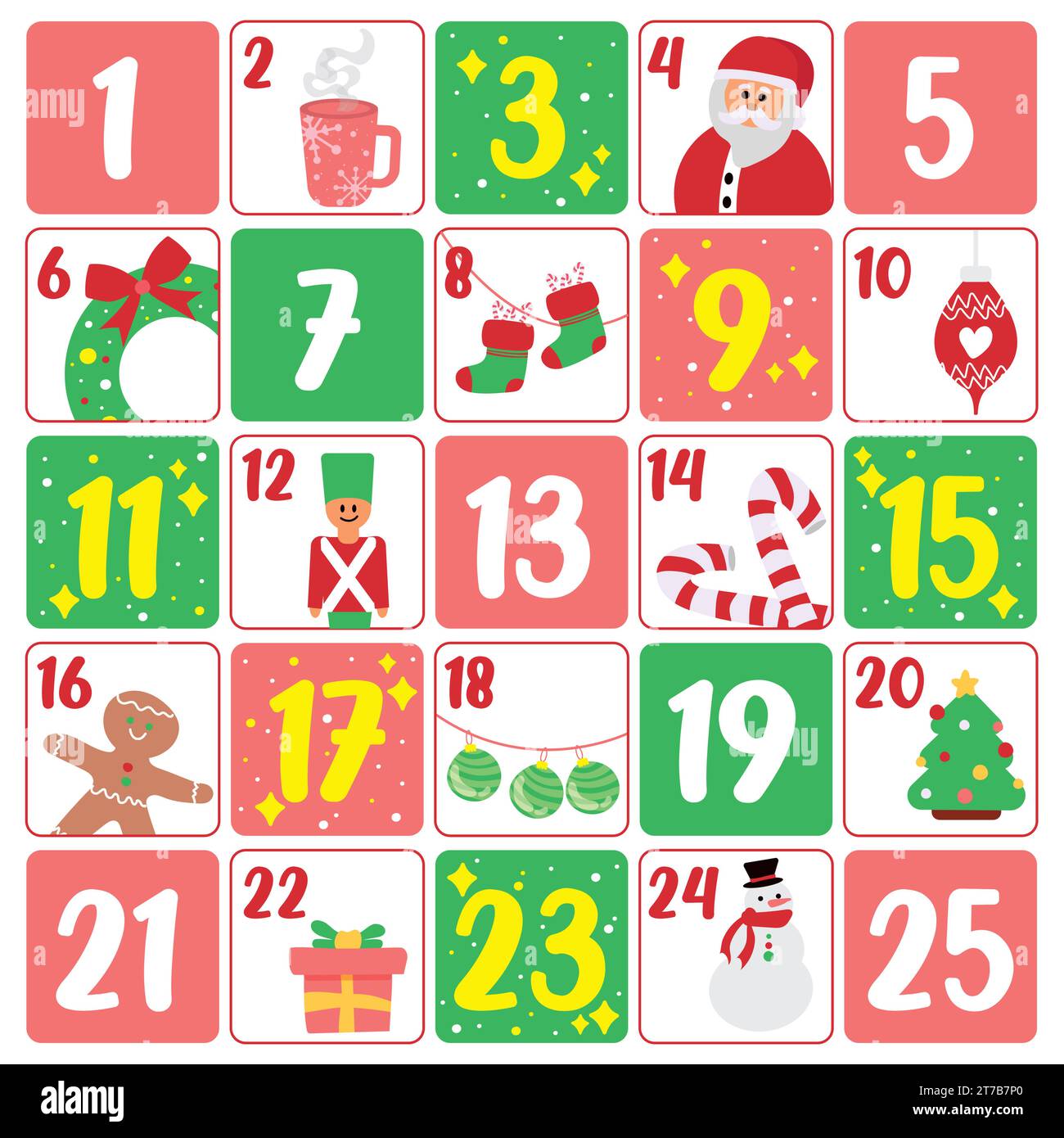 Colored christmas advent calendar with different traditional objects ... Colored christmas advent calendar with different traditional objects ...