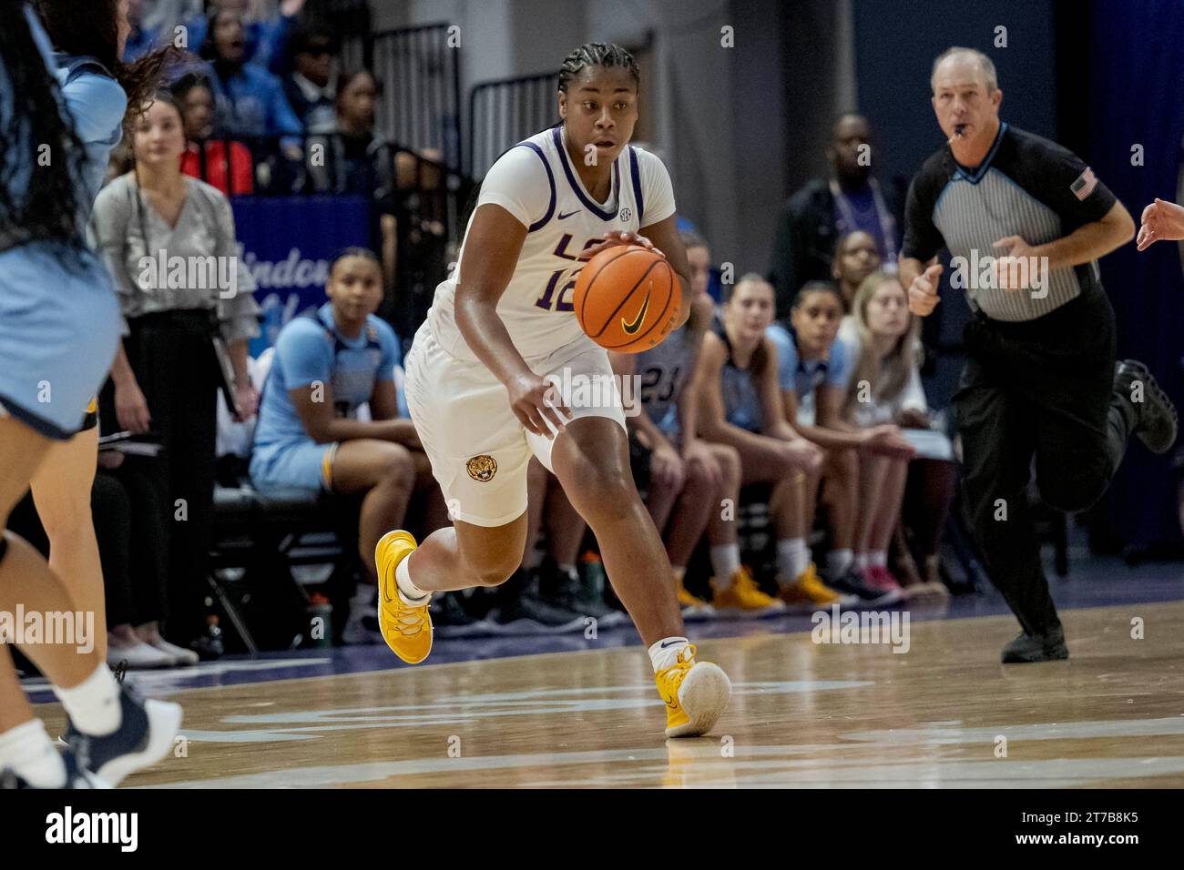 LSU guard Mikaylah Williams (12) dribbles during an NCAA basketball ...