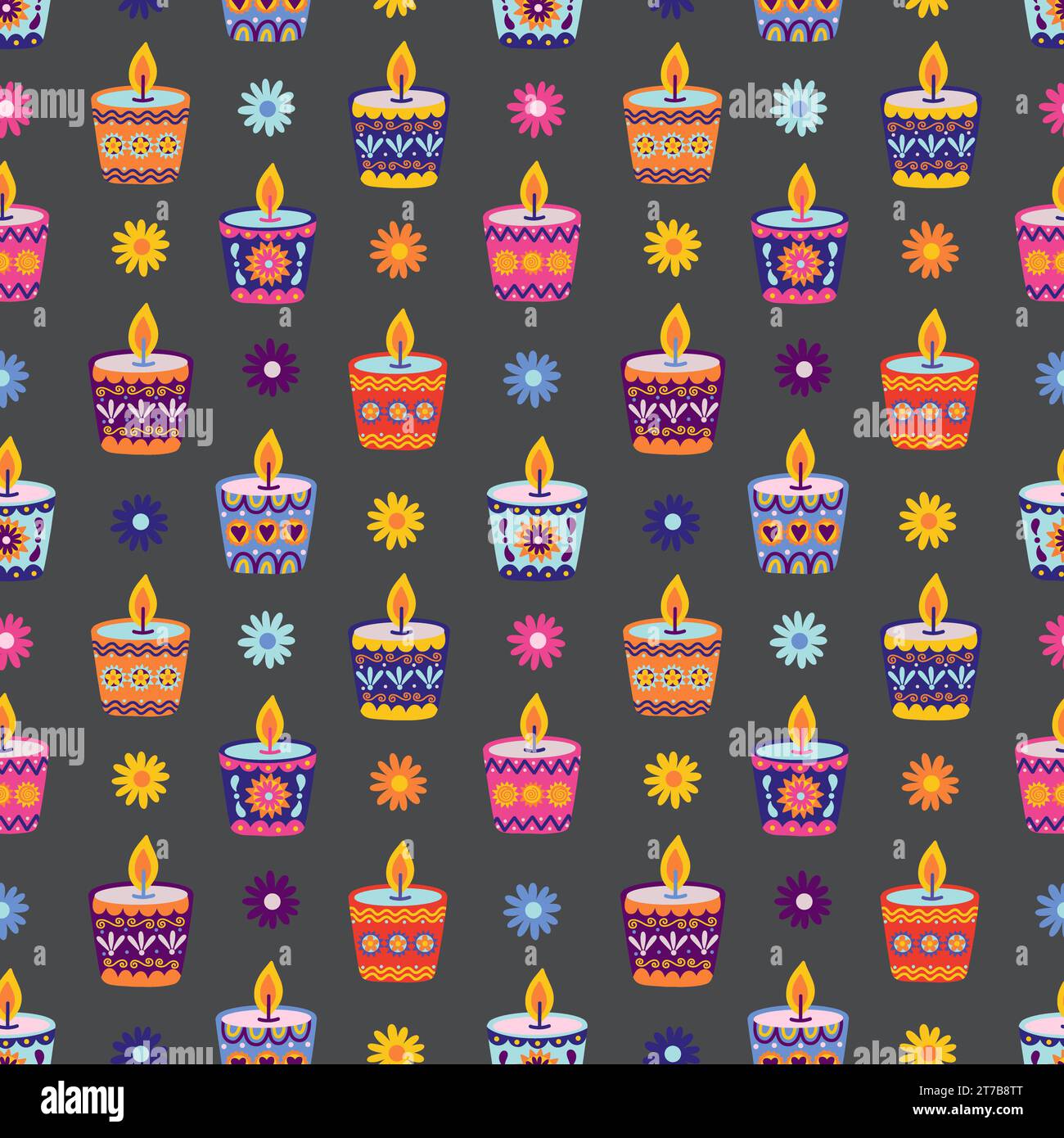 Day of the Dead Ofrenda Candles on Gray Seamless Pattern Design Stock ...