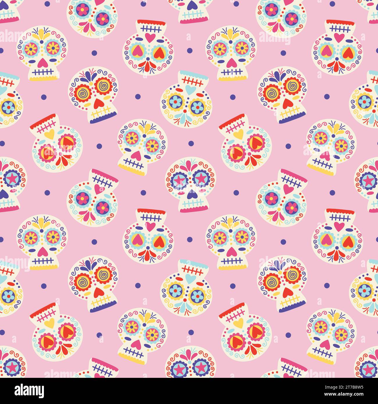 Day of the Dead Pastel Calavera Sugar Skulls on Pink Seamless Pattern ...