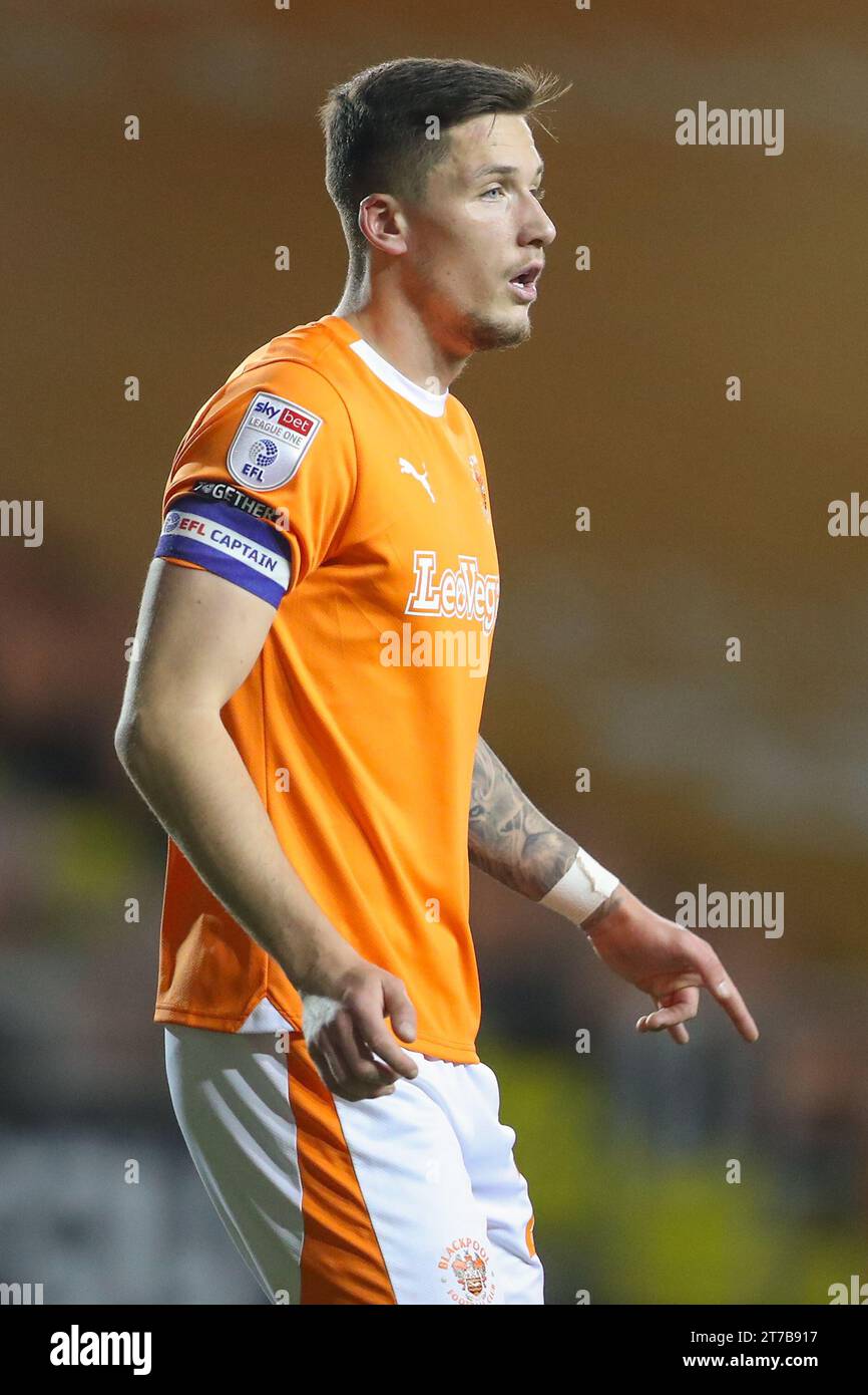 Oliver Casey #20 of Blackpool during the Bristol Street Motors Trophy ...