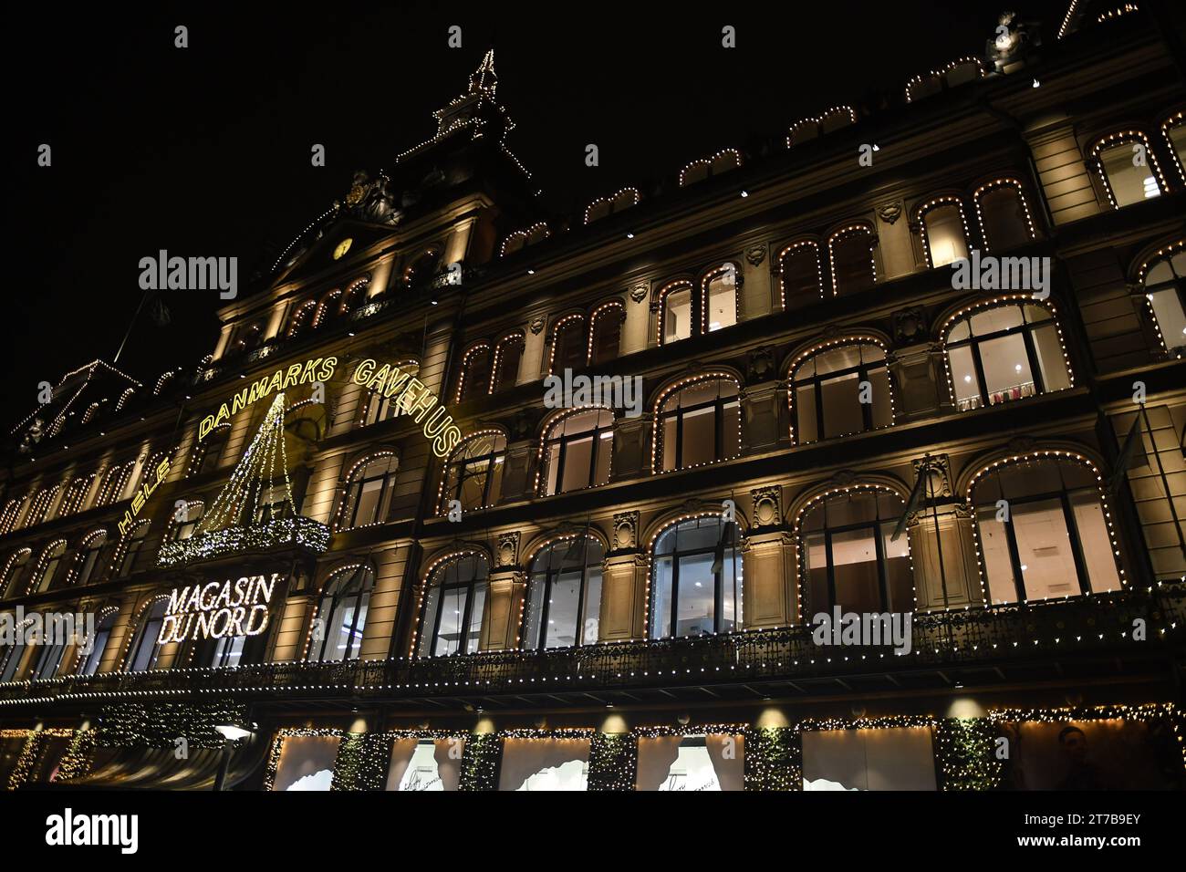 Copenhagen, Denmark /14 November 2023/. Christmas light decoration on magasin du nord department ...