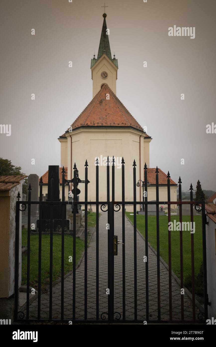 Roman Catholic kostel of St. Michael Archangel. Svabenice is small town ...